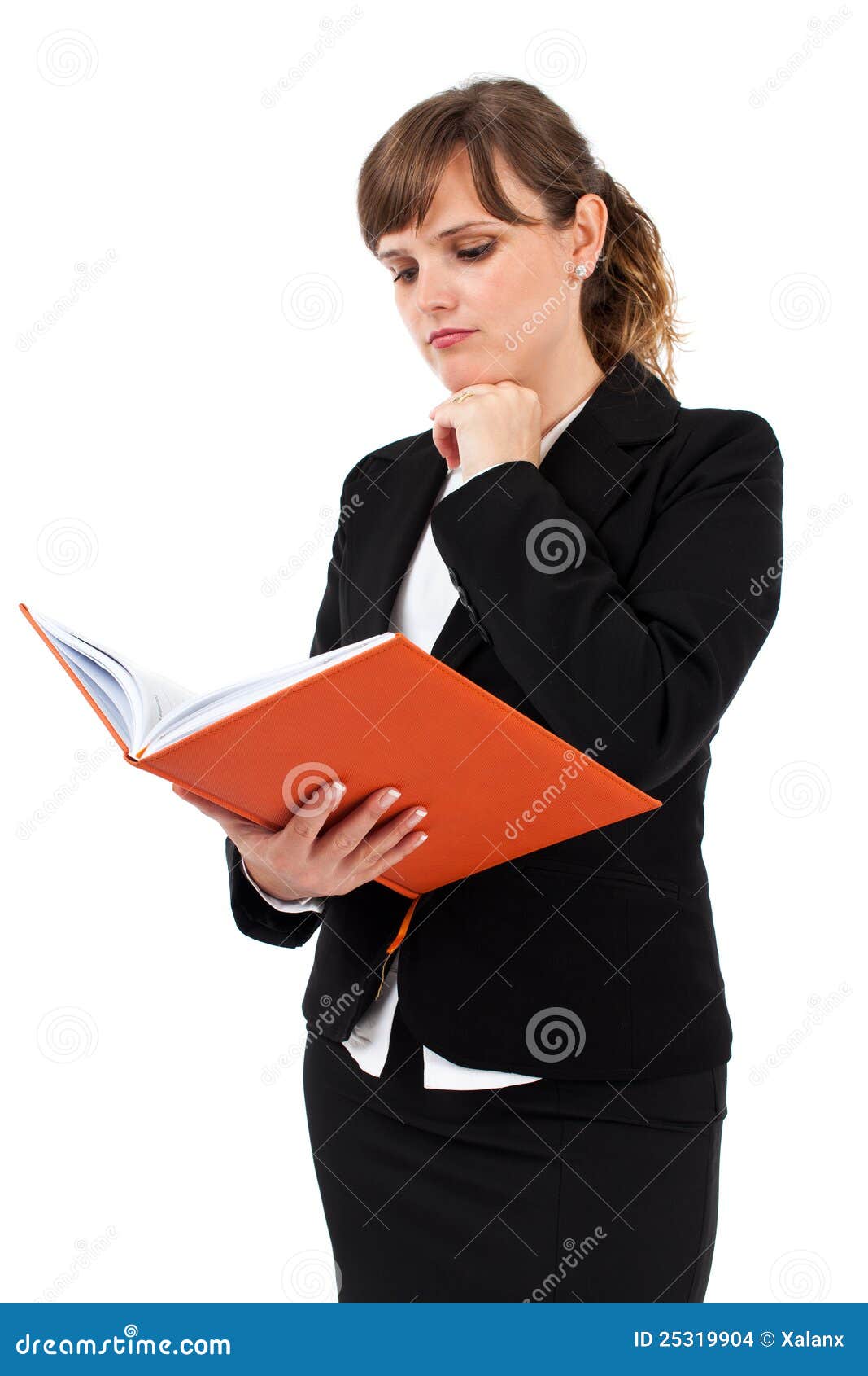 Office Lady Reading Notebook Stock Photo - Image of collar, hold: 25319904