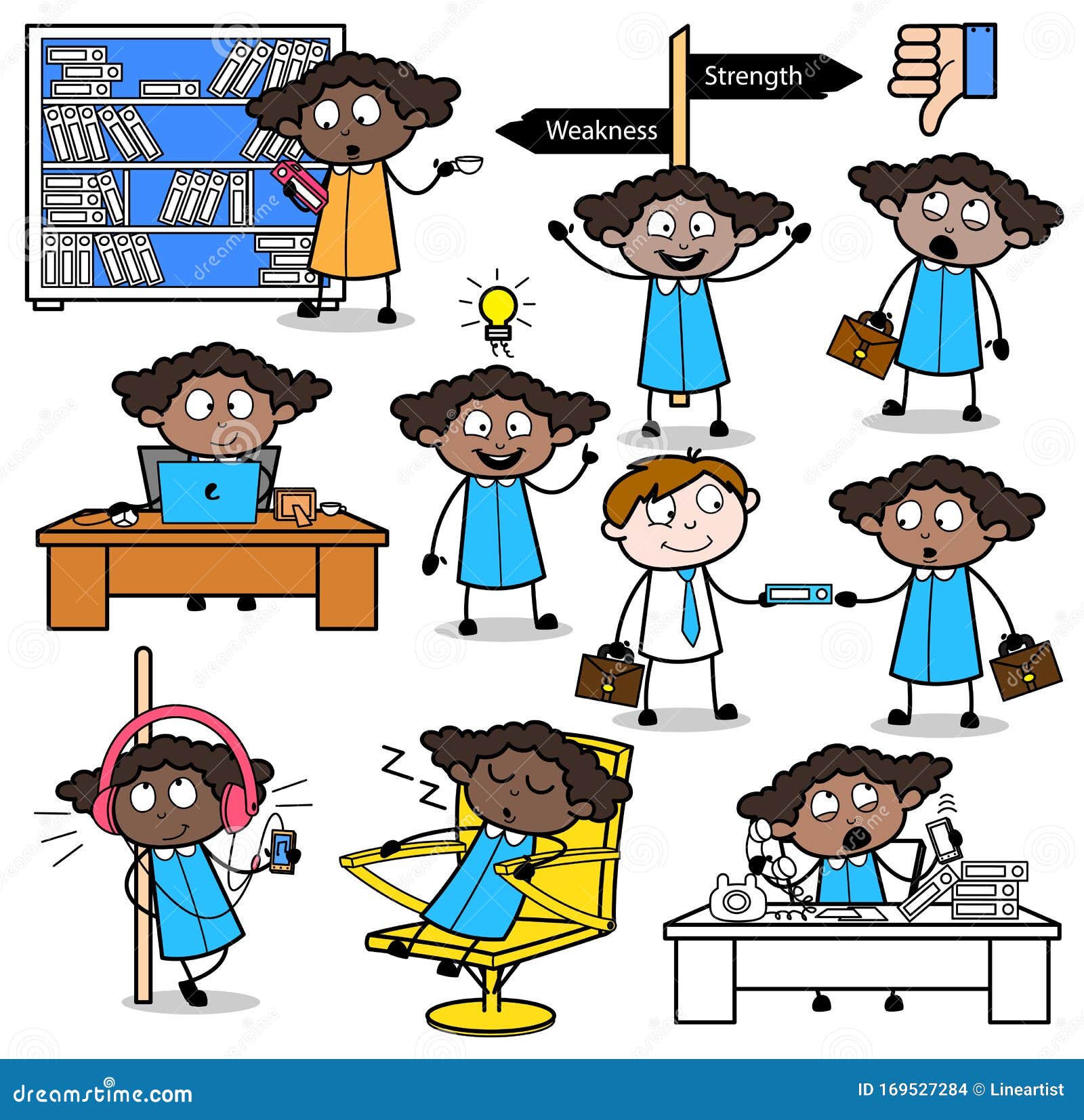 Office Lady - Set of Comic Worker Concepts Vector Illustrations Stock ...