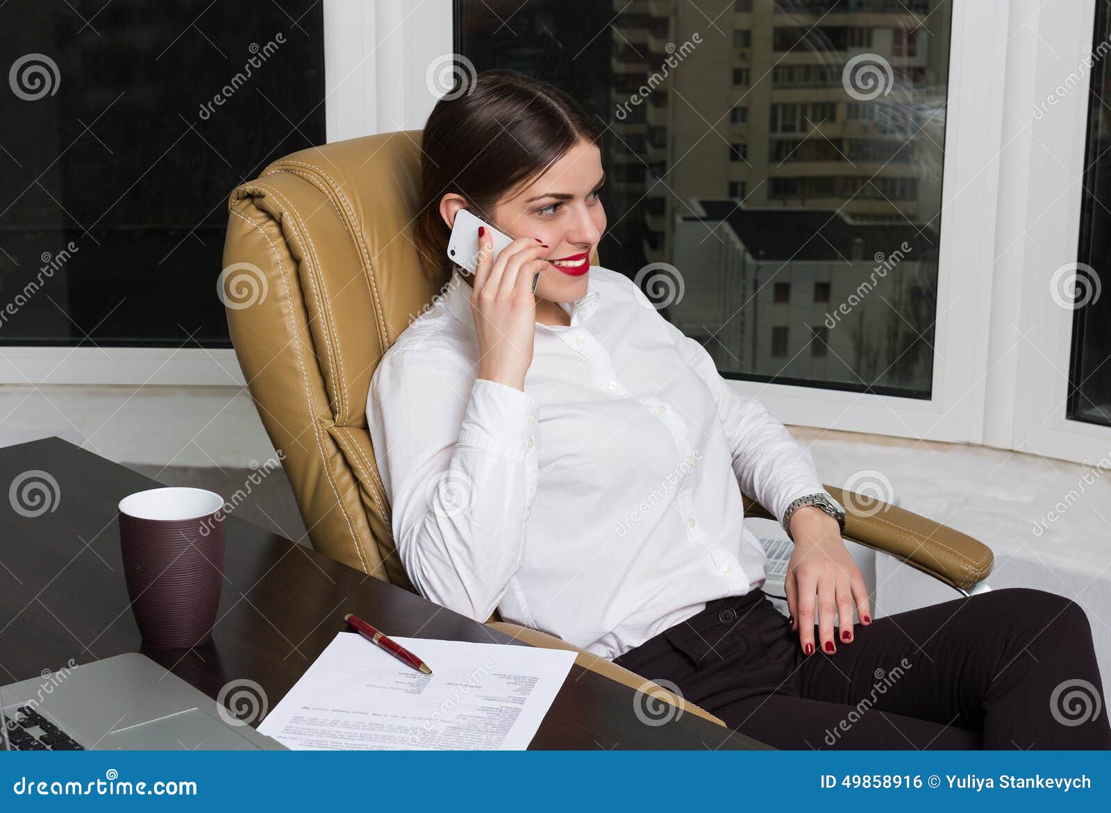 Office Lady Talking on the Phone Stock Photo - Image of happy ...
