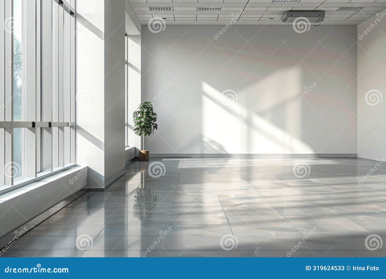 Office with Large Windows and Diffuse Light Stock Image - Image of ...