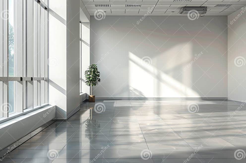 Office with Large Windows and Diffuse Light Stock Image - Image of ...
