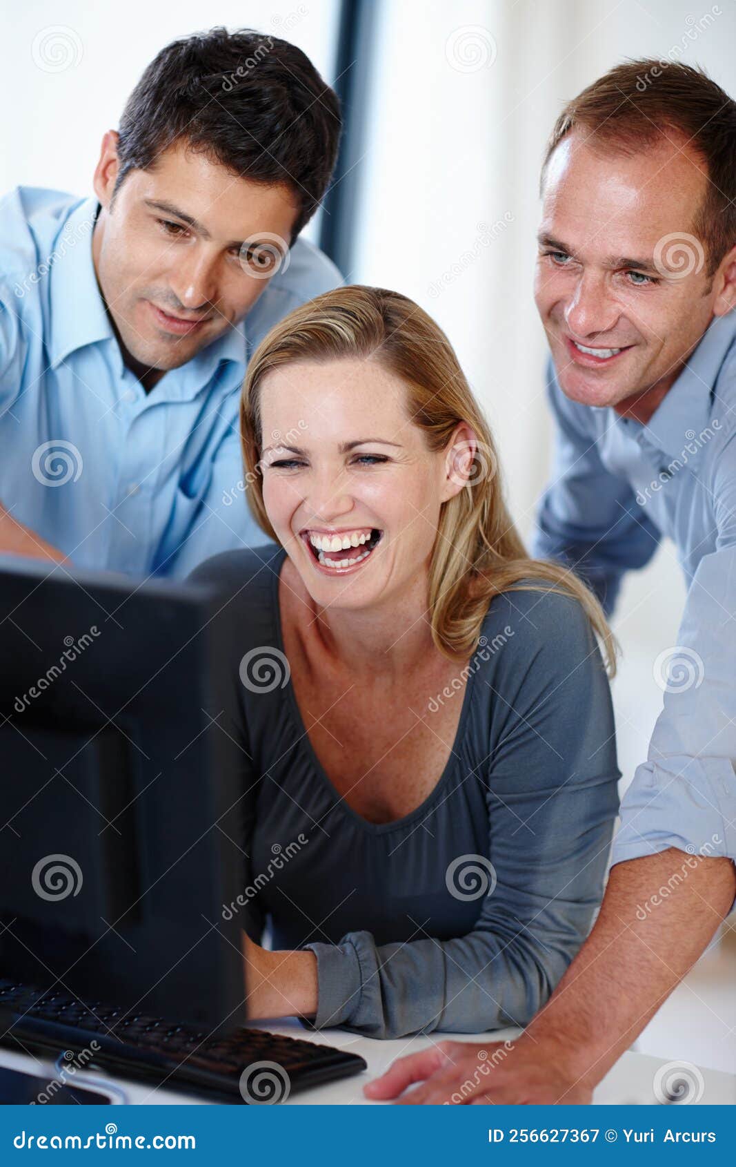 In This Office Laughter Is The Only Medicine Three Happy Co Workers