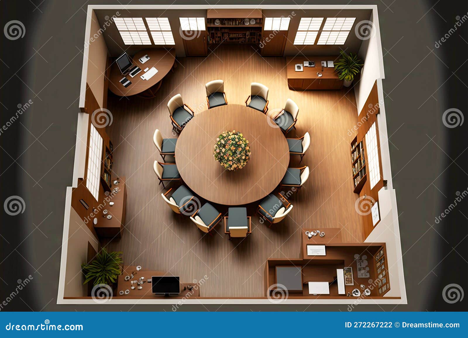 Office Layout with Comfortable Conference Table and Chairs Around it ...