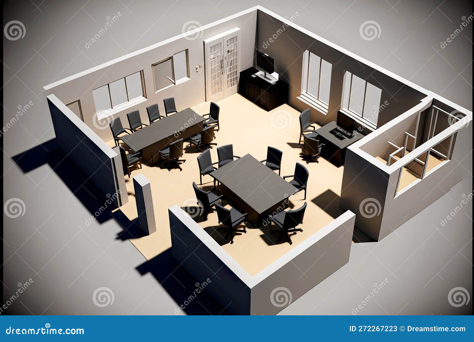 Office Layout with Comfortable Conference Table and Chairs Around it ...