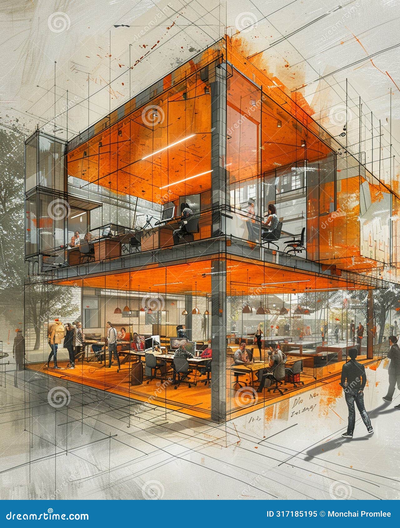 Office Layout Emphasizing Collaborative Hubs, Showcasing Teams Engaging ...