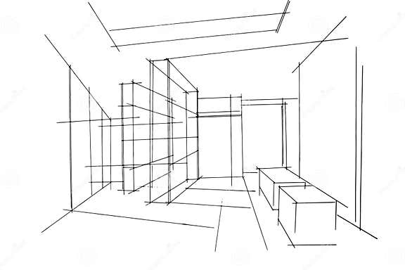 Office Layout Sketch,a Line Drawing Using Interior Architecture ...
