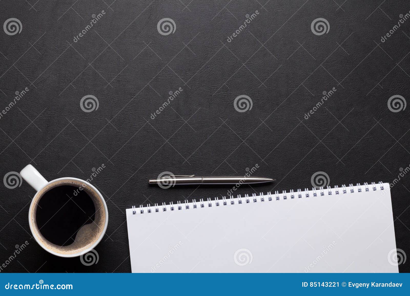 Office Leather Desk Table with Notepad and Coffee Stock Image - Image ...