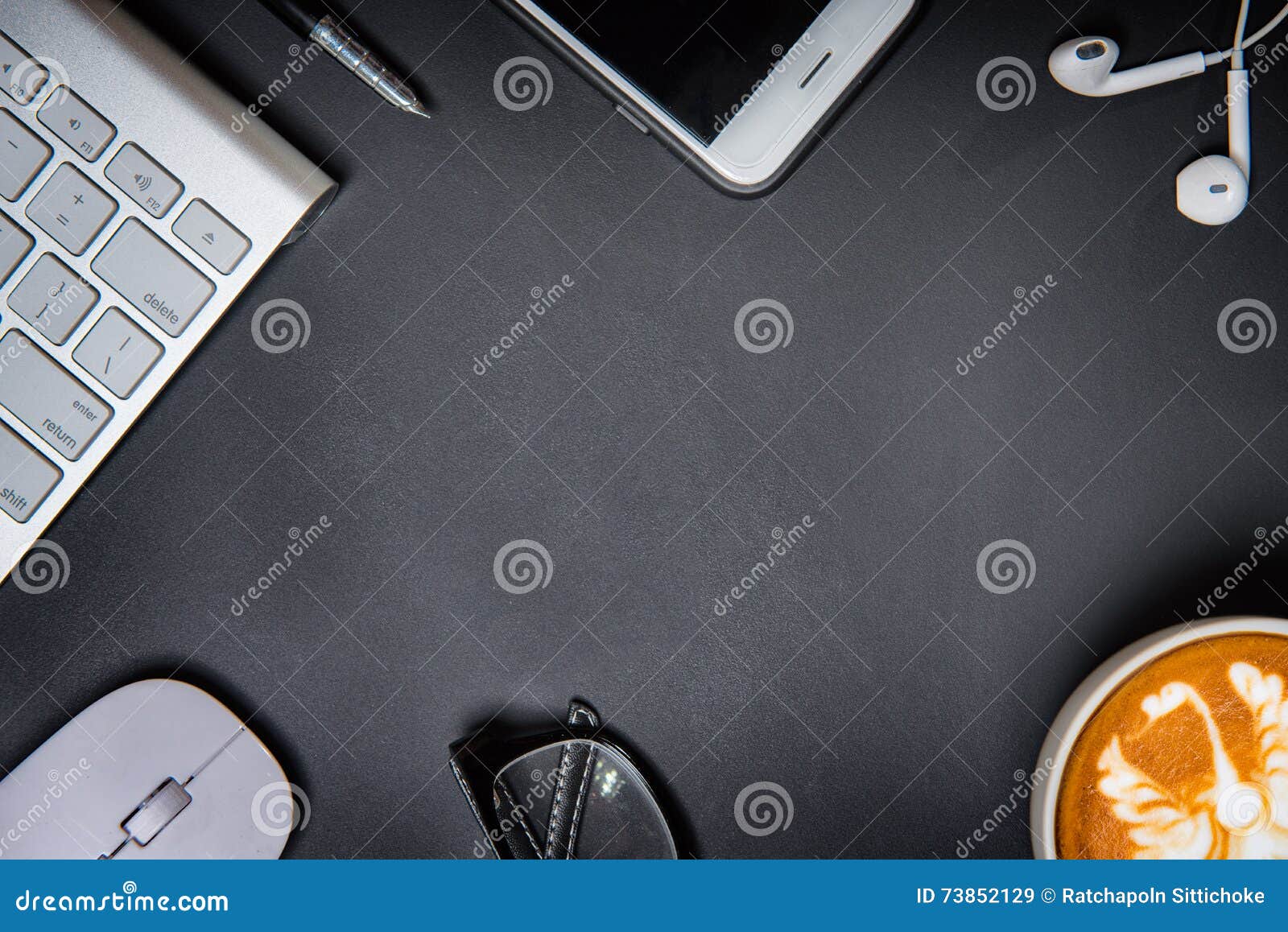 Office Leather Desk Table with Pen and Pencil. Top View with Cop Stock ...