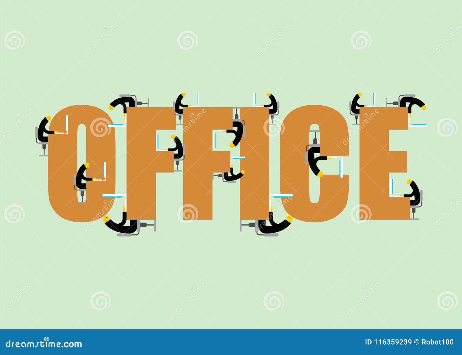 Office Lettering. Manager at Computer Stock Vector - Illustration of ...