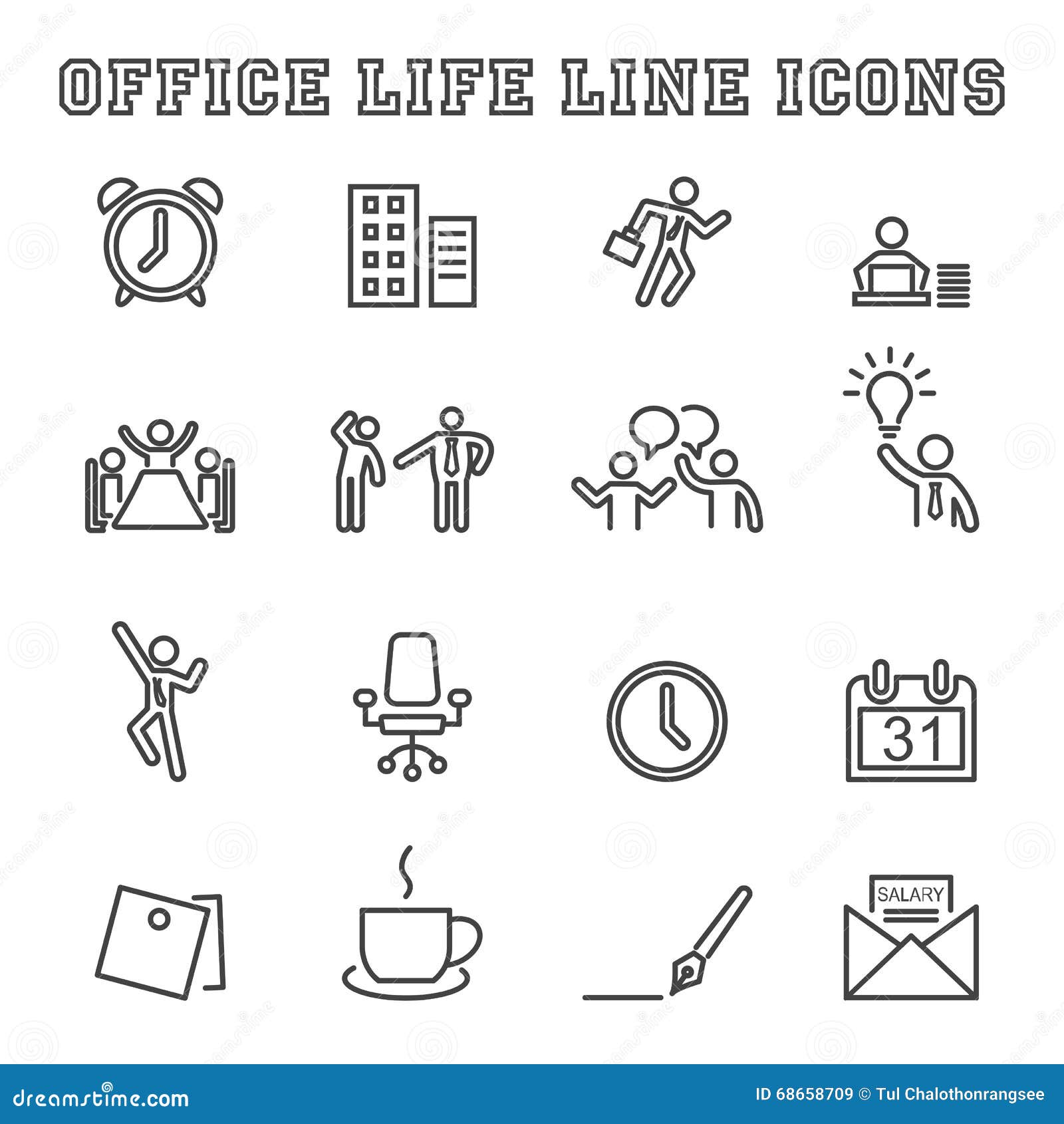 Office life line icons stock vector. Illustration of idea - 68658709