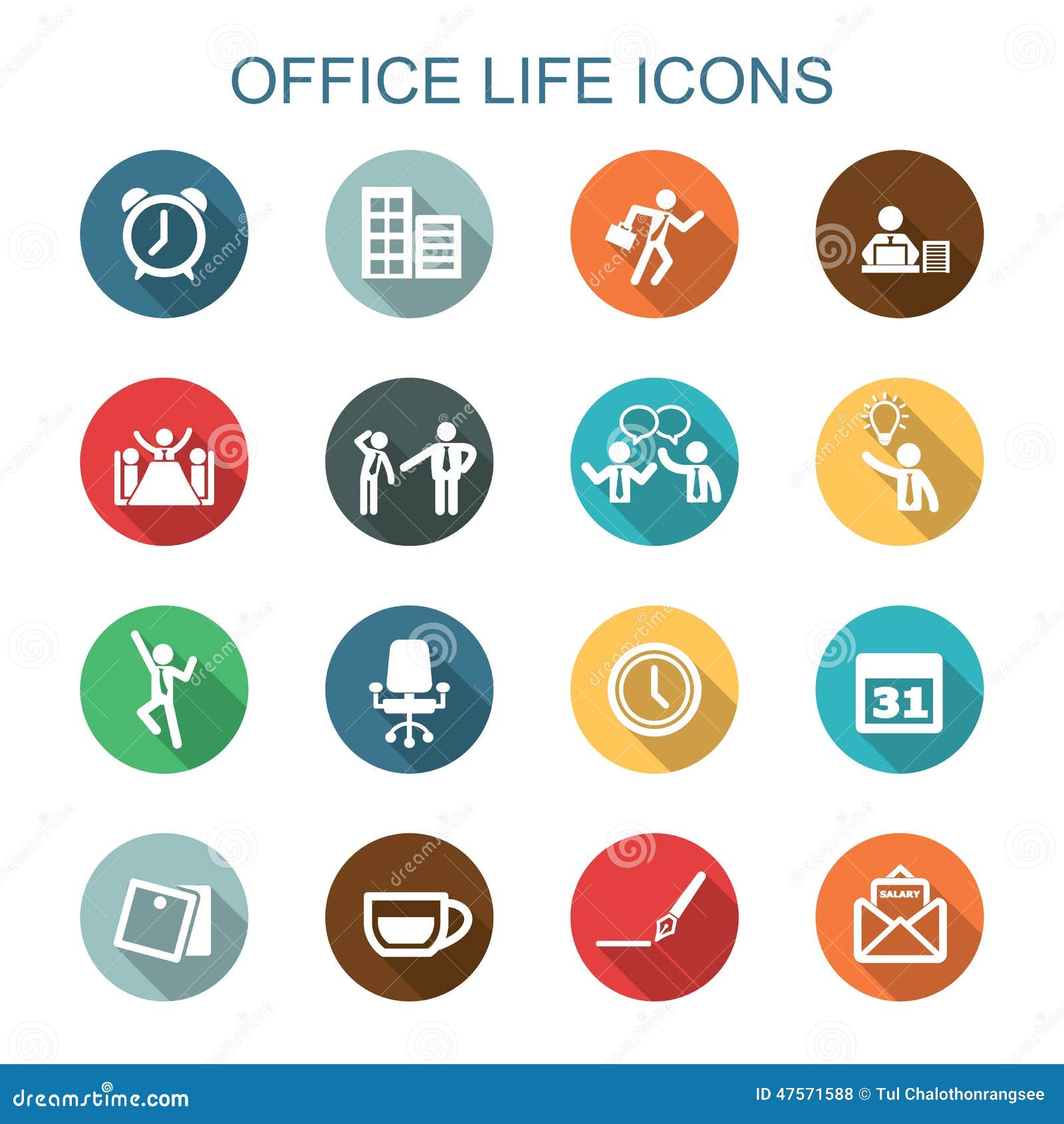 Office Life Long Shadow Icons Stock Vector - Illustration of chair ...