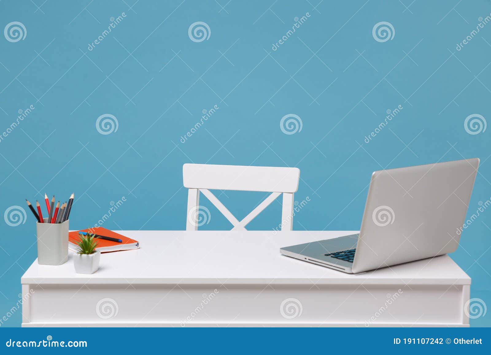 Office Light Interior of Workplace, White Table Desk with Modern Laptop ...