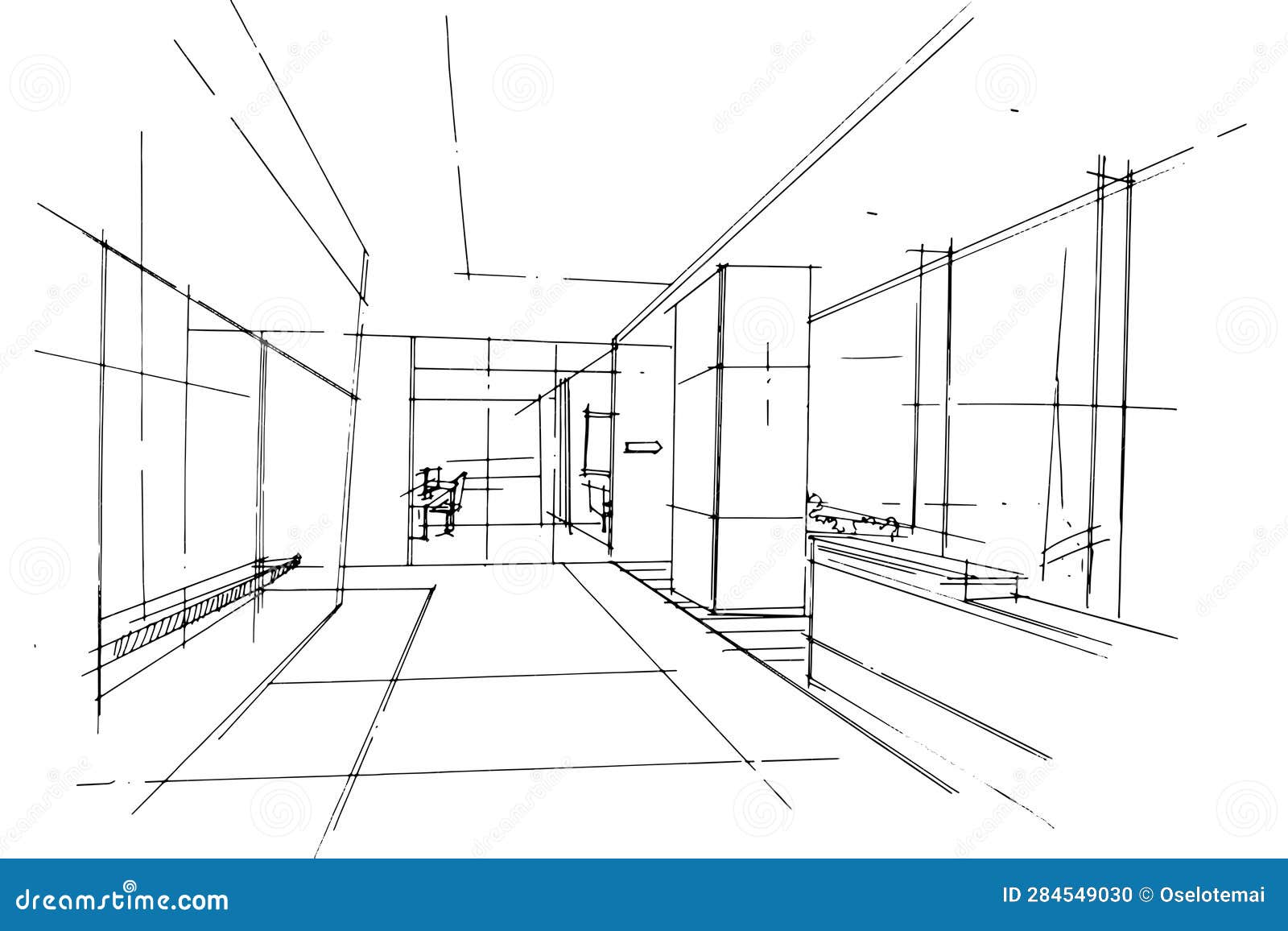 Office Line Drawing,a Line Drawing Using Interior Architecture ...