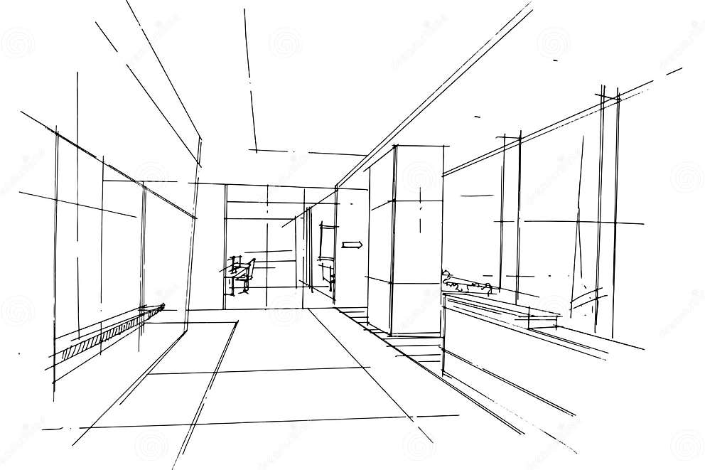 Office Line Drawing,a Line Drawing Using Interior Architecture ...