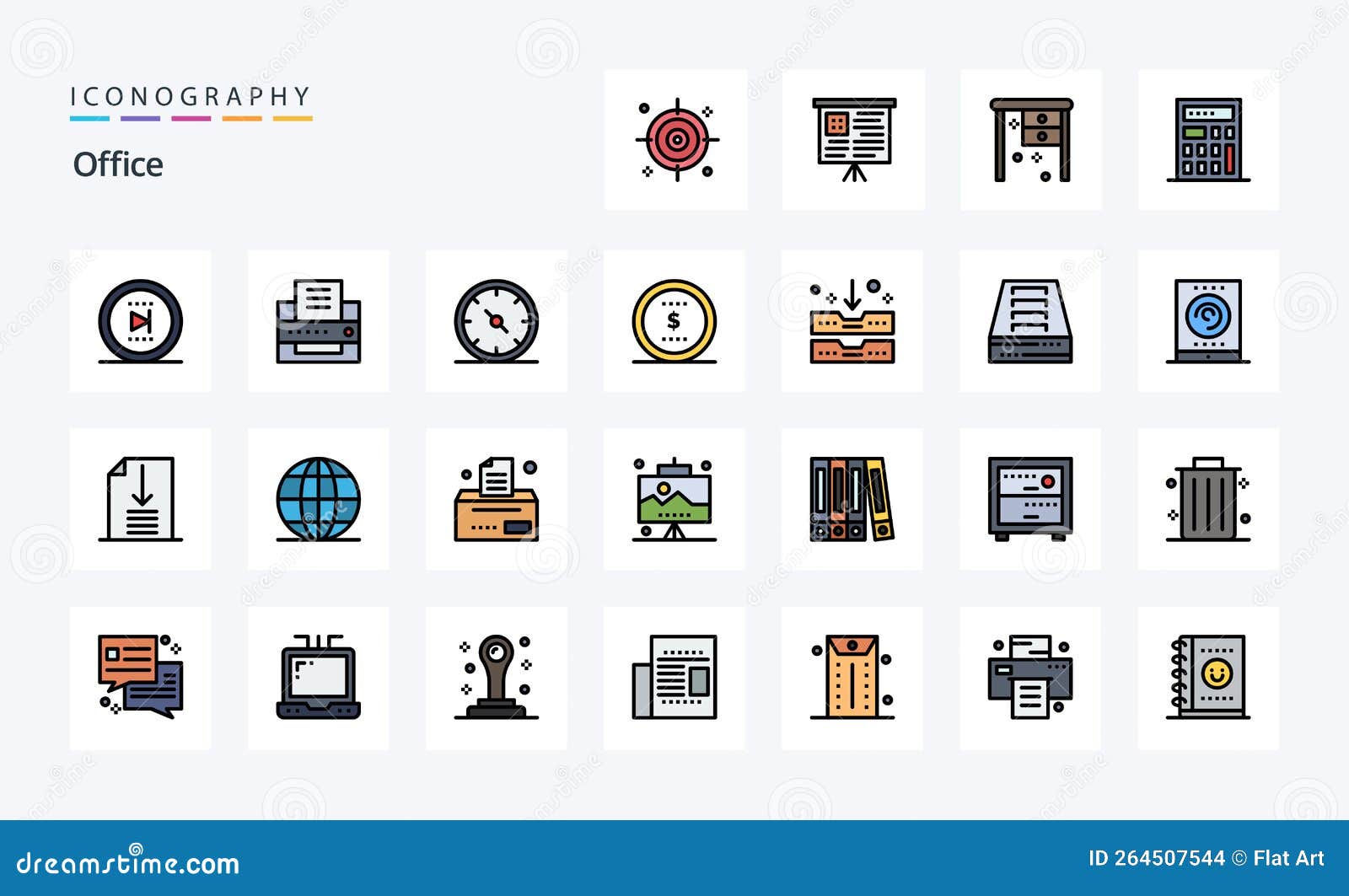 25 Office Line Filled Style Icon Pack Stock Vector - Illustration of ...
