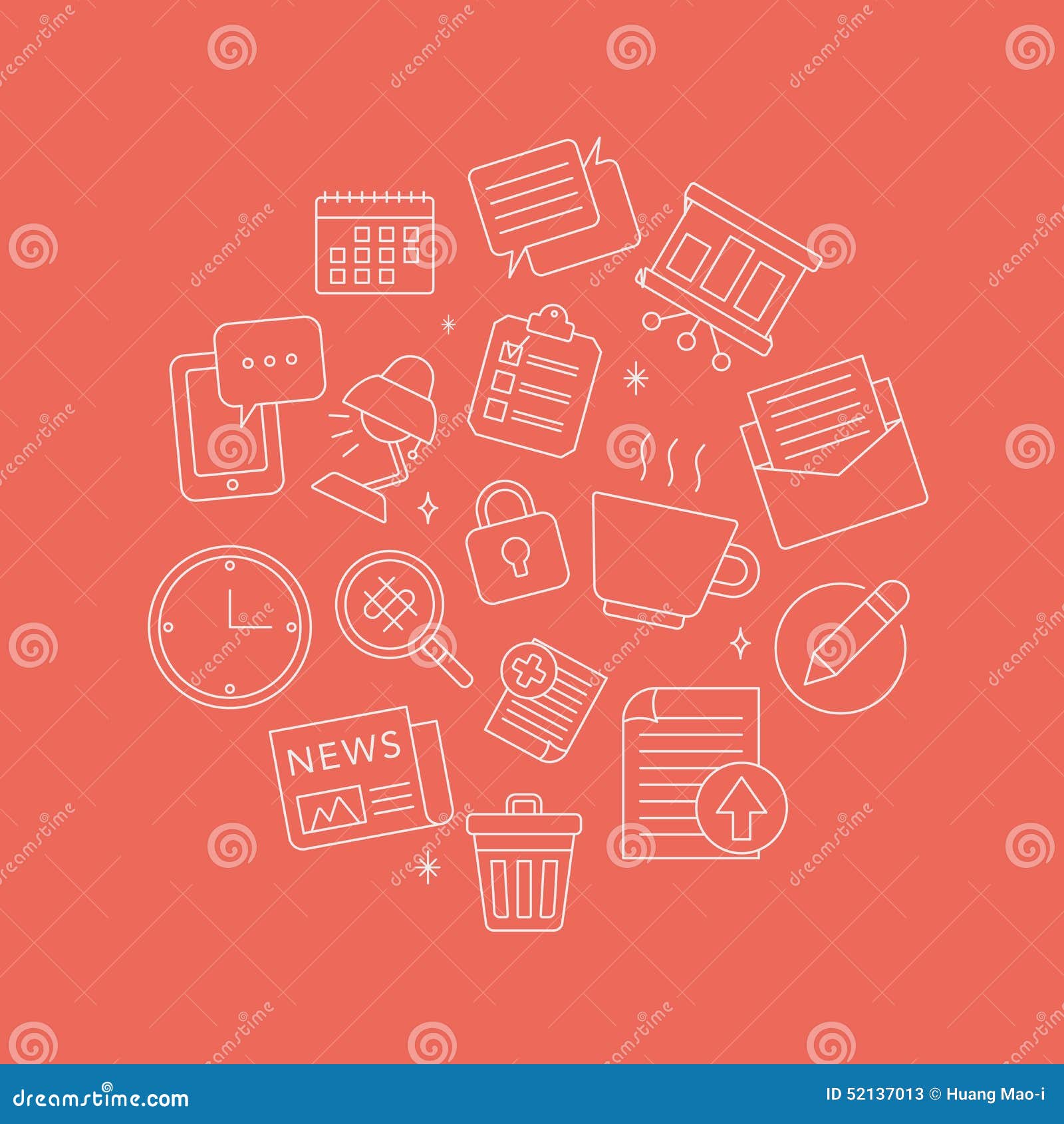 Office Line Icon Circle Set Stock Vector - Illustration of line, sign ...