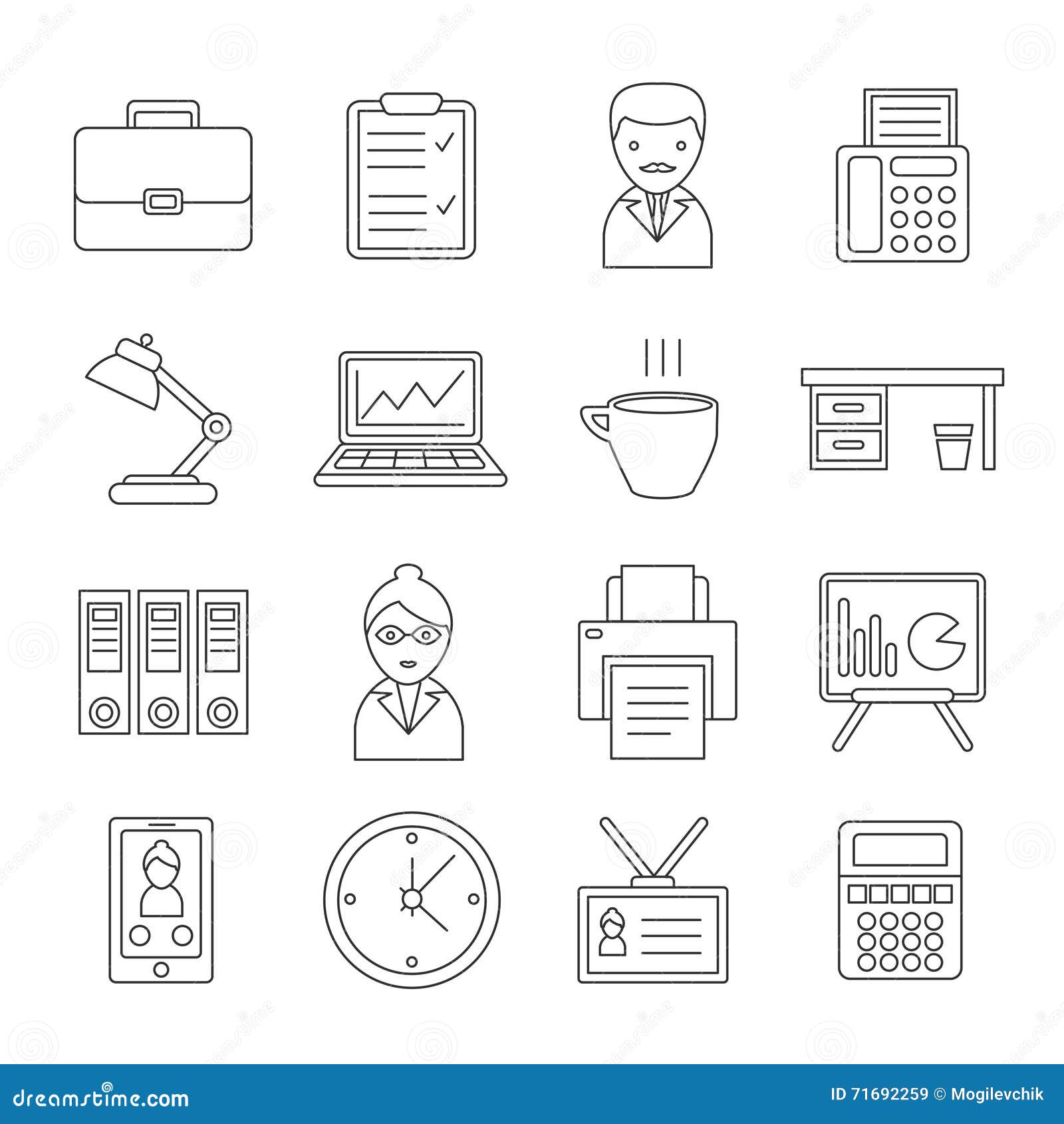 Office Line Icon Set stock vector. Illustration of document - 71692259