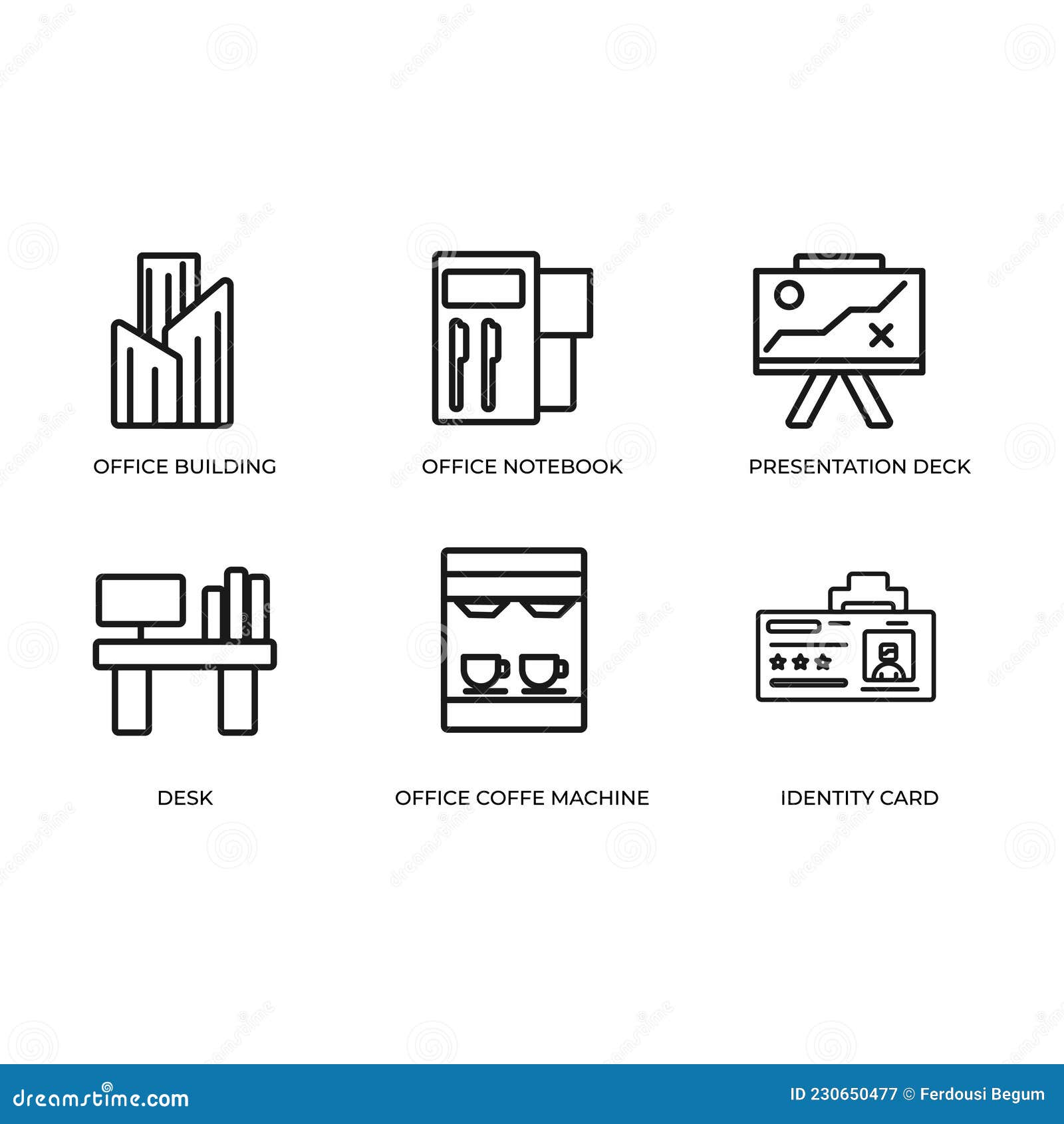 Office Line Icon Set Vector Template. Simple Black Line Icons Stock ...