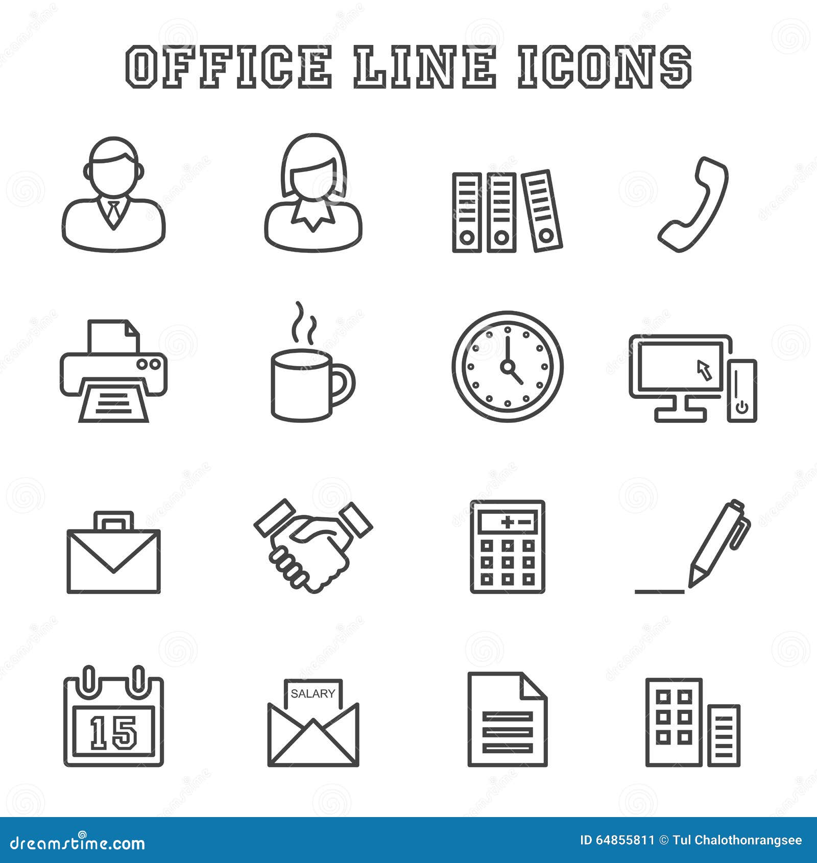Office line icons stock vector. Illustration of icons - 64855811