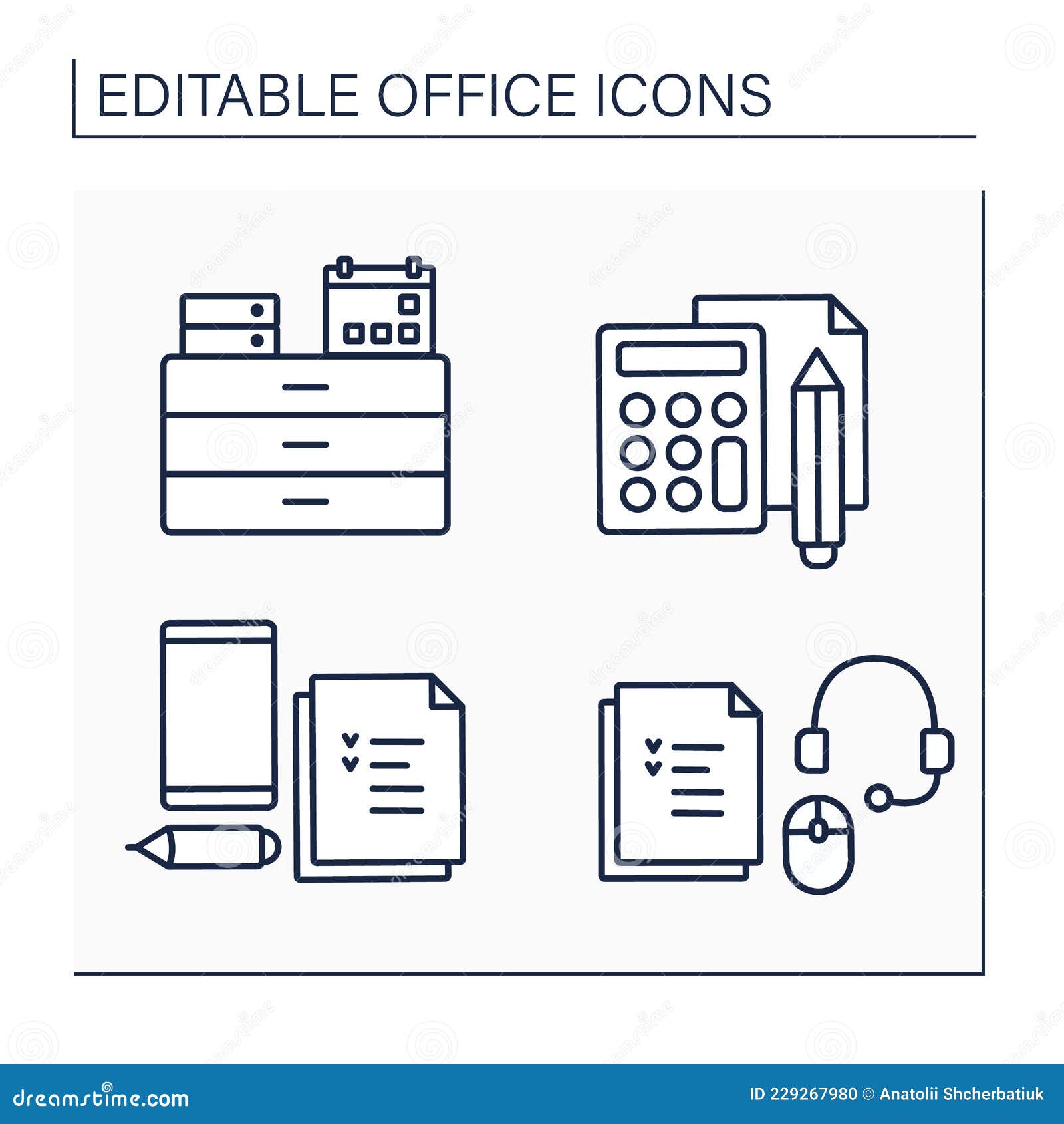 Office line icons set stock vector. Illustration of occupation - 229267980
