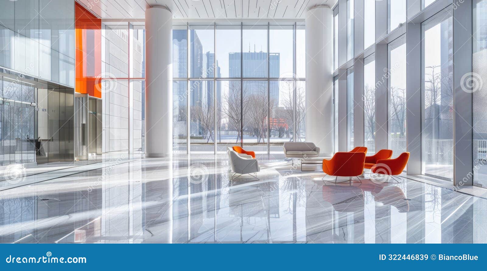 Luxurious, Spacious Office Lobby with High Ceilings and Natural ...