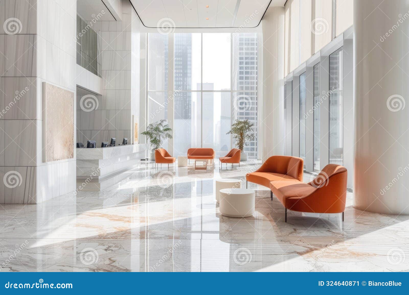 Luxurious, Spacious Office Lobby with High Ceilings and Natural ...
