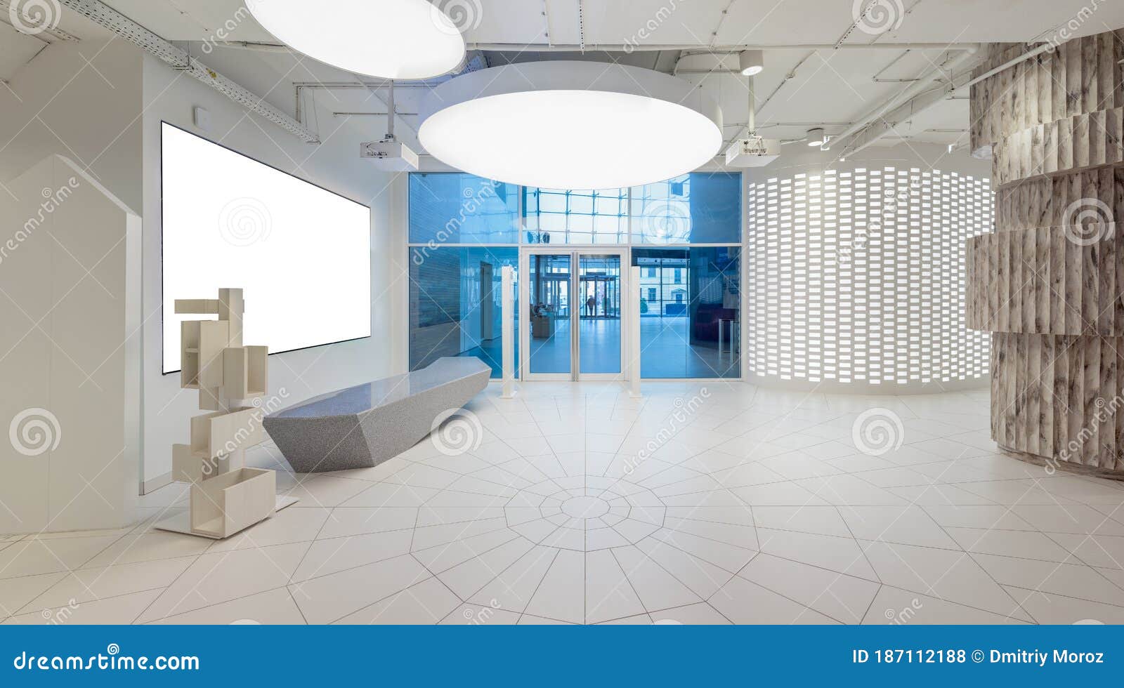 Office Lobby Interior with Reception Desk and Info Display Stock ...