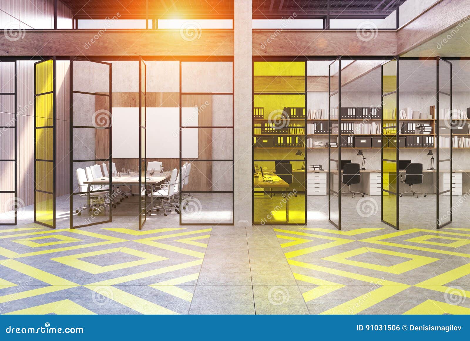 Office Lobby with Meeting Room, Toned Stock Illustration - Illustration ...