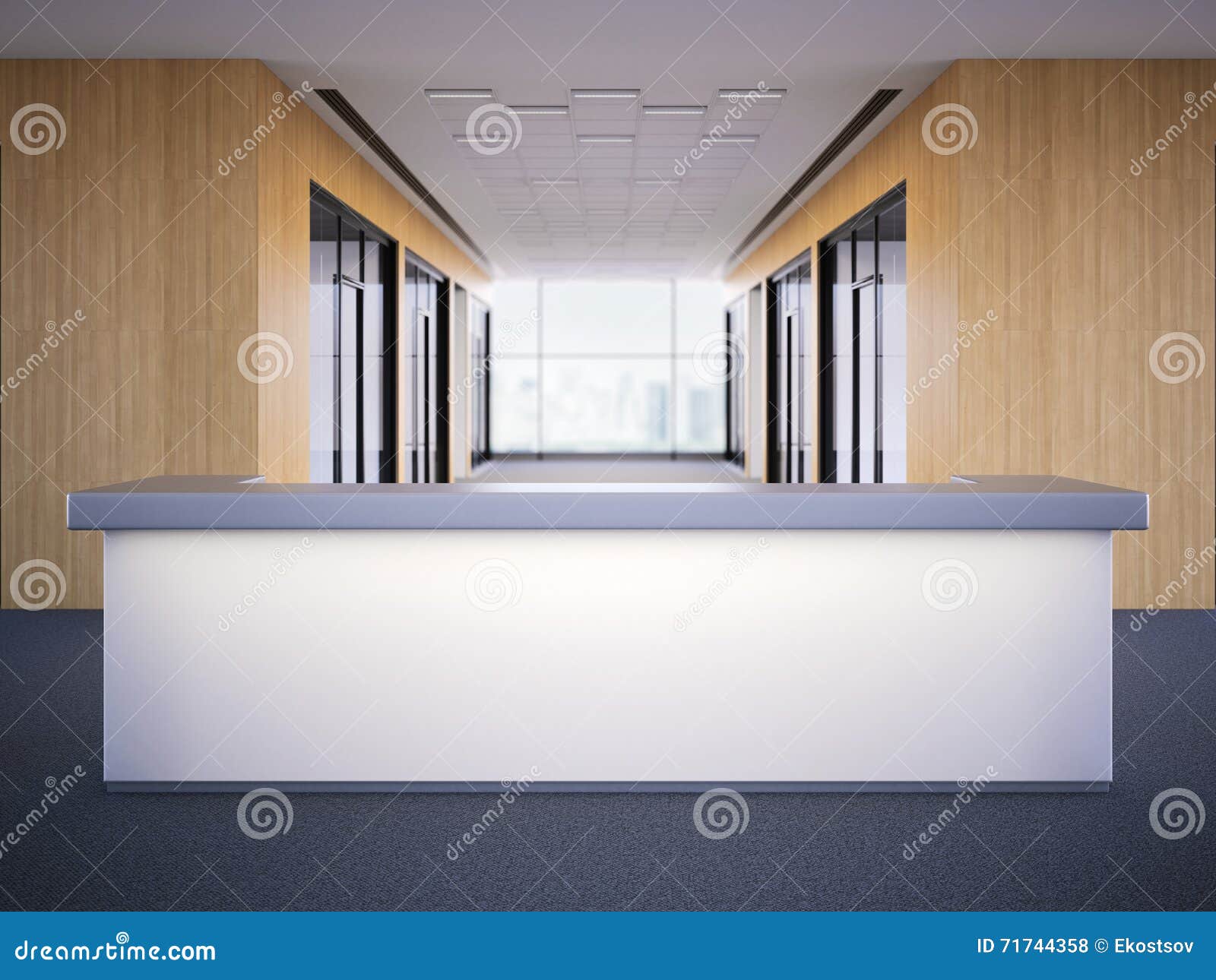 Office Lobby with a Reception Desk. 3d Rendering Stock Illustration ...