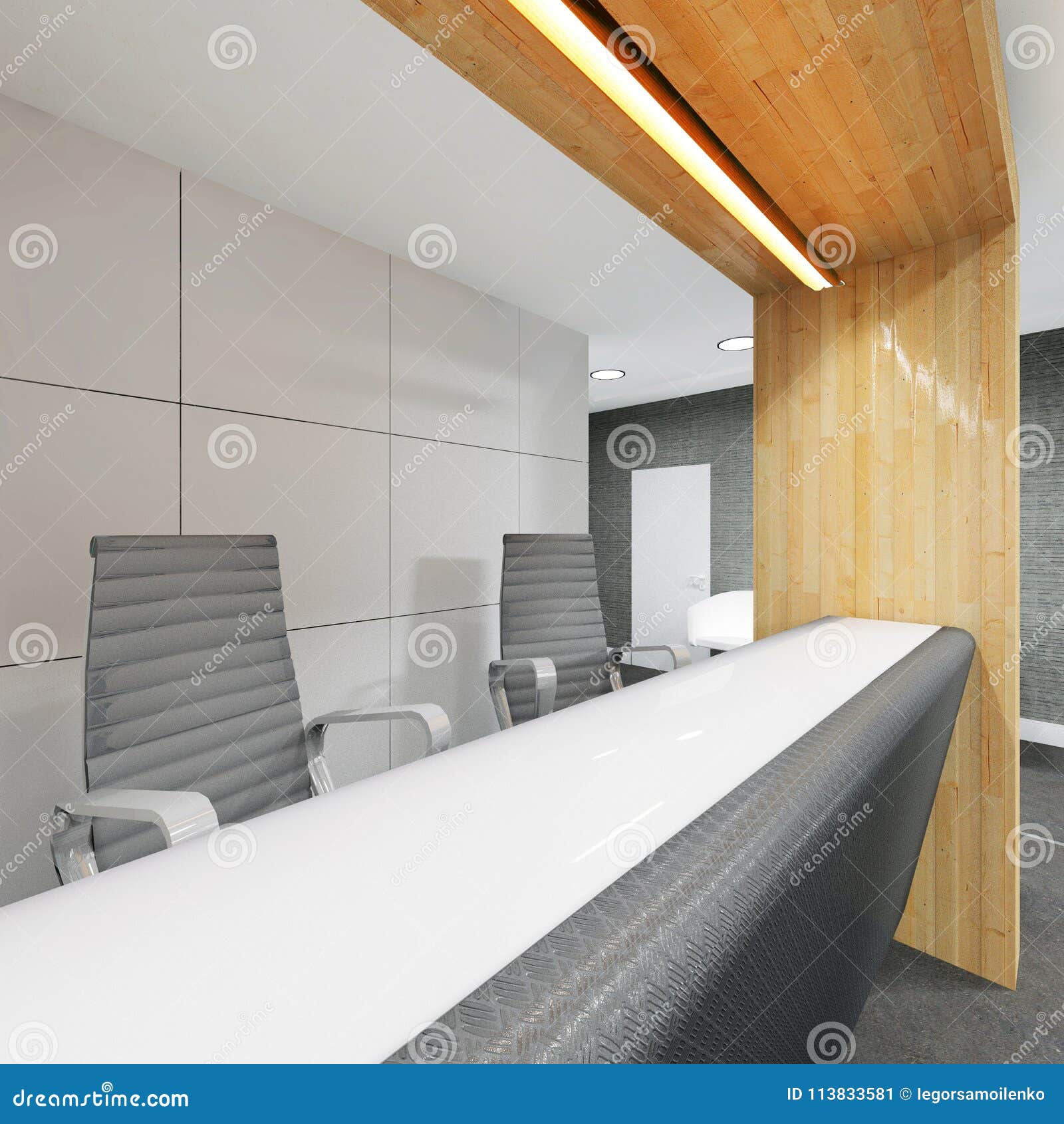 Office Lobby and Reception Desk 3D Visualization Stock Illustration ...