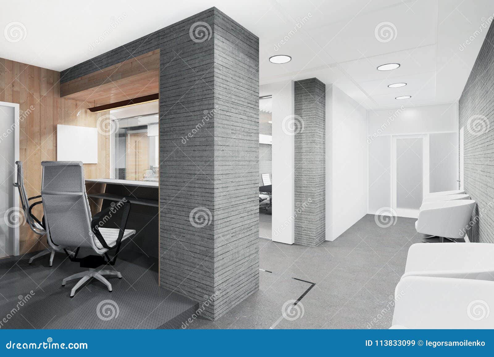 Office Lobby with a Reception Desk Stock Illustration - Illustration of ...