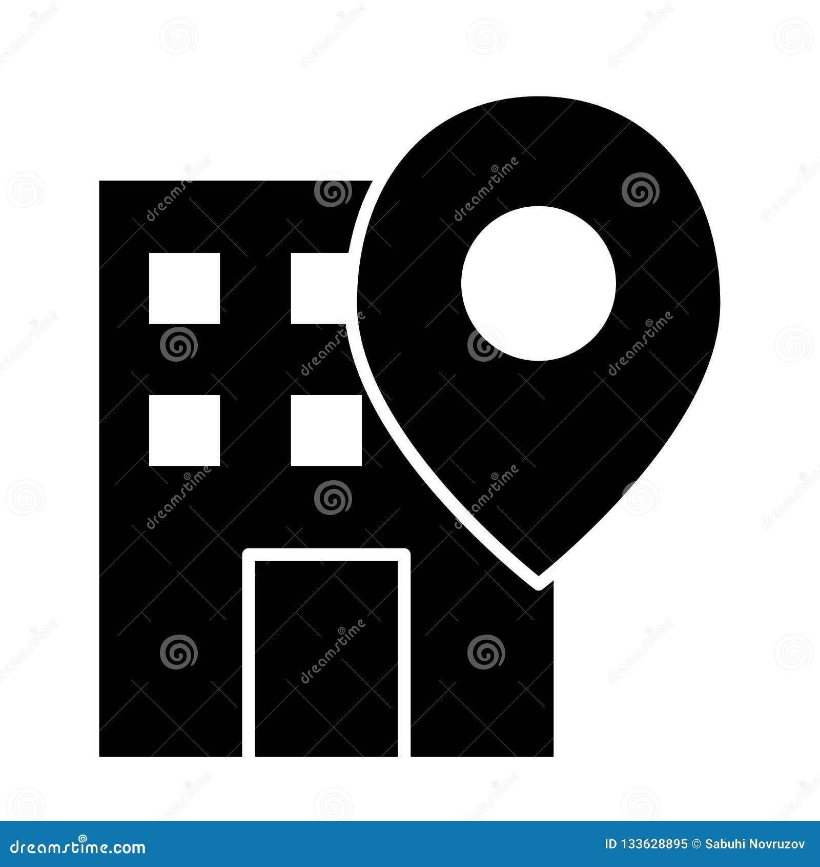 Office Location Pin Solid Icon. Building on Map Vector Illustration ...