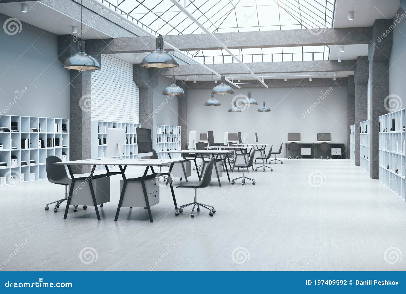 Office in a Loft Style with Large Skylight Stock Illustration ...