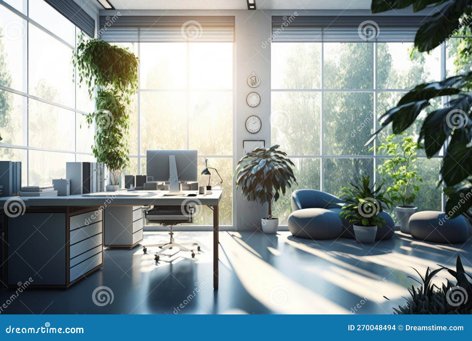 An Office with Lots of Plants and Windows. Generative AI Stock ...