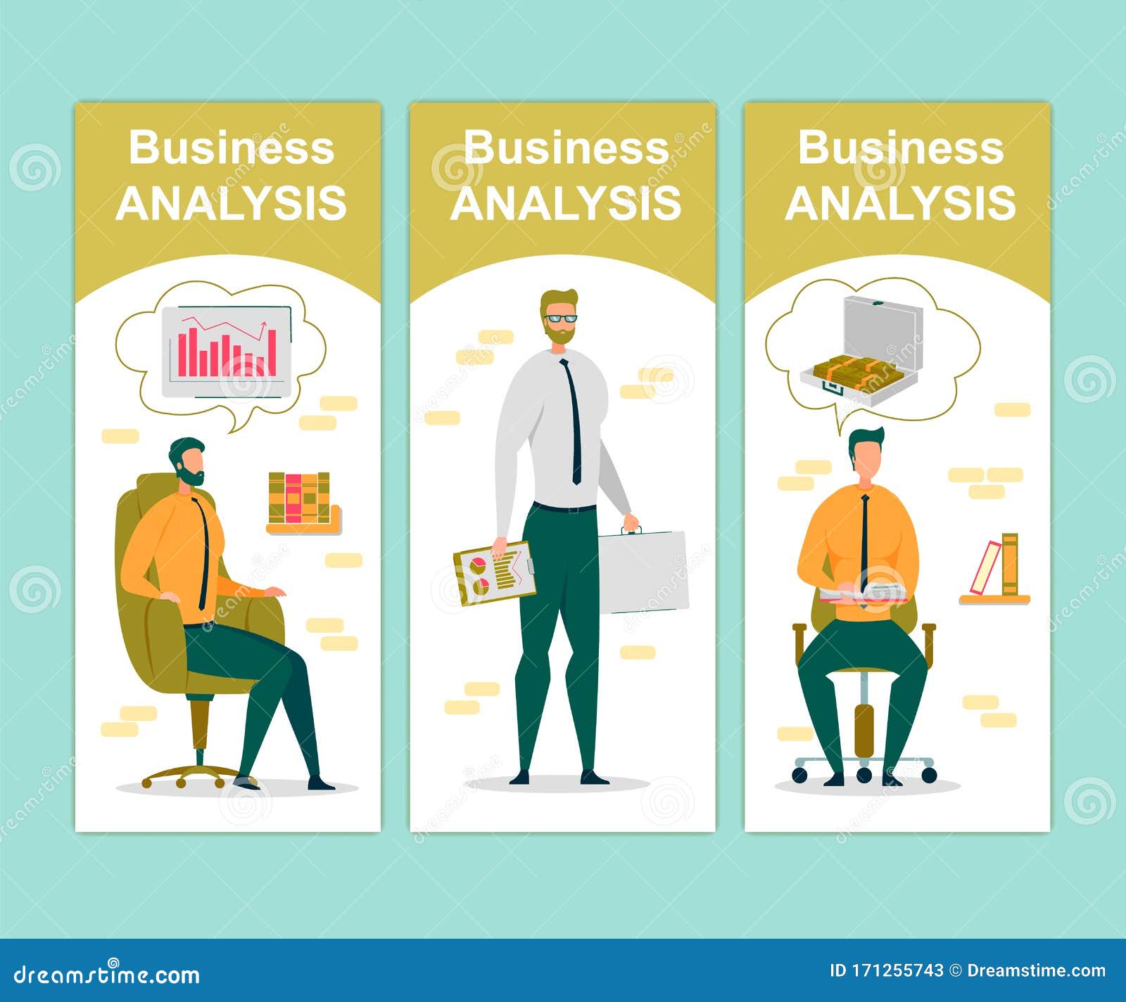 Office Man Analytic Working with Documents Banners Stock Vector ...