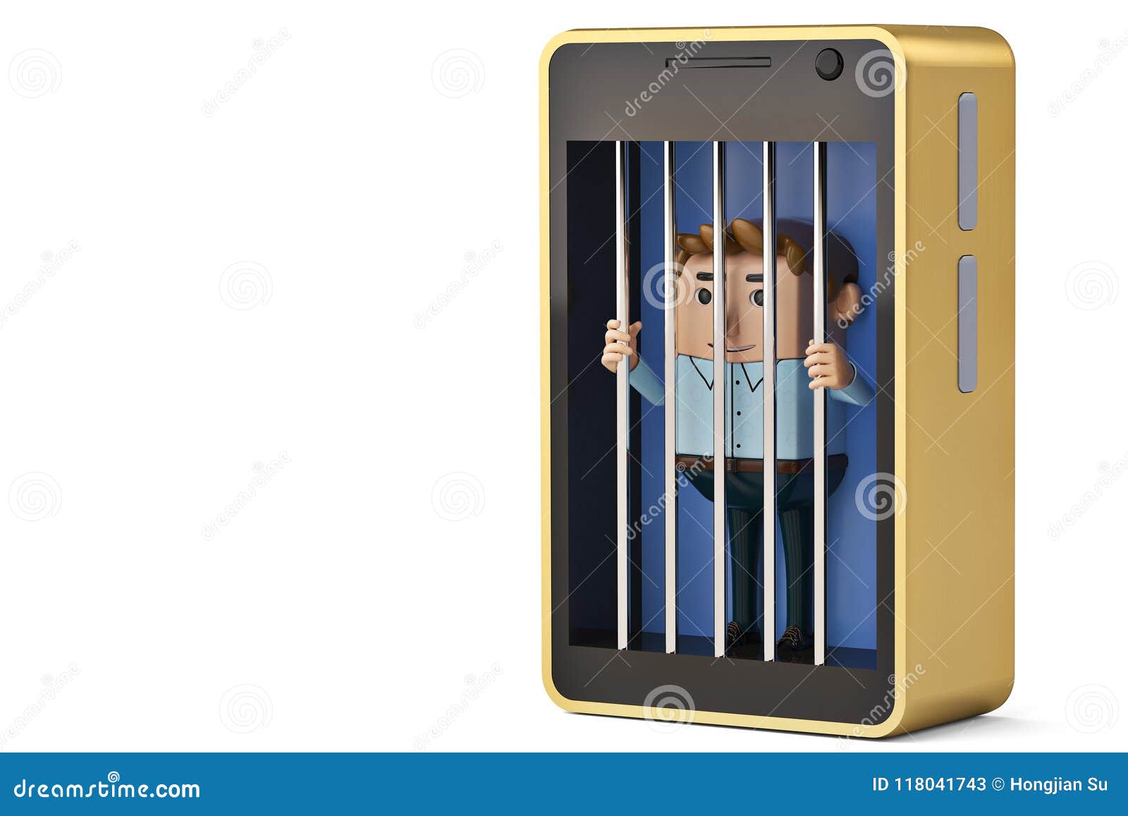 A Office Man Character in Mobile Phone Jail.3D Illustration. Stock ...