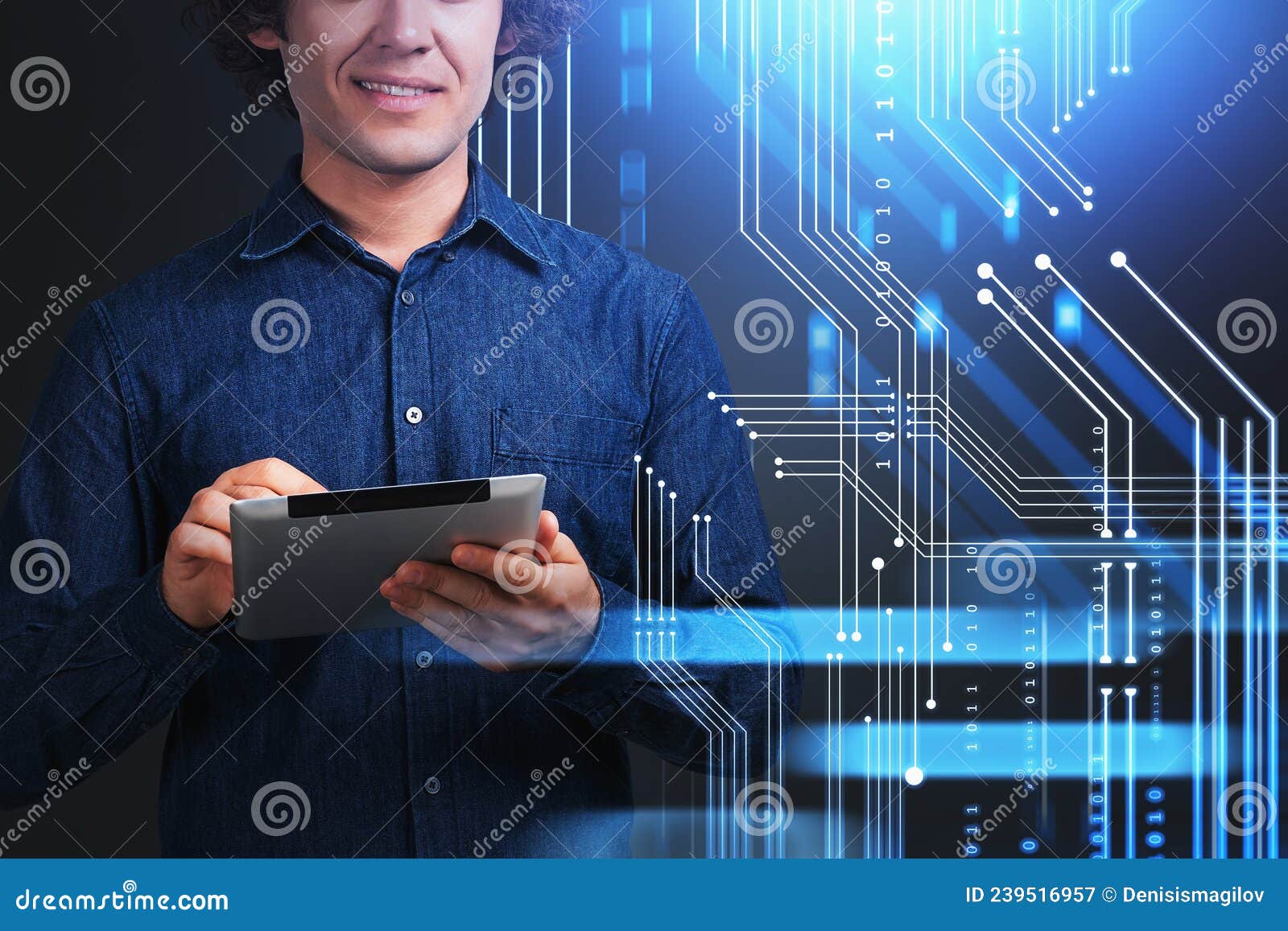 Office Man and Device, Programming Icons and Binary Stock Image - Image ...