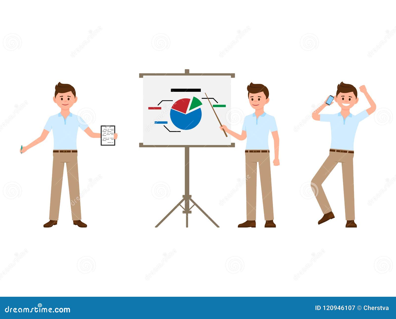 Office Man Making Notes, Presentation, Talking on Phone Cartoon ...