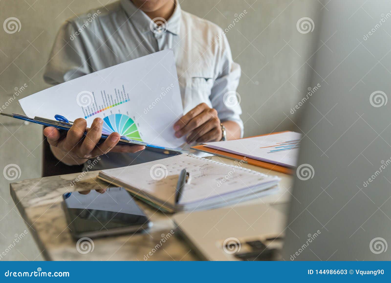 Office Man Reading Financial Data on Report Stock Image - Image of male ...