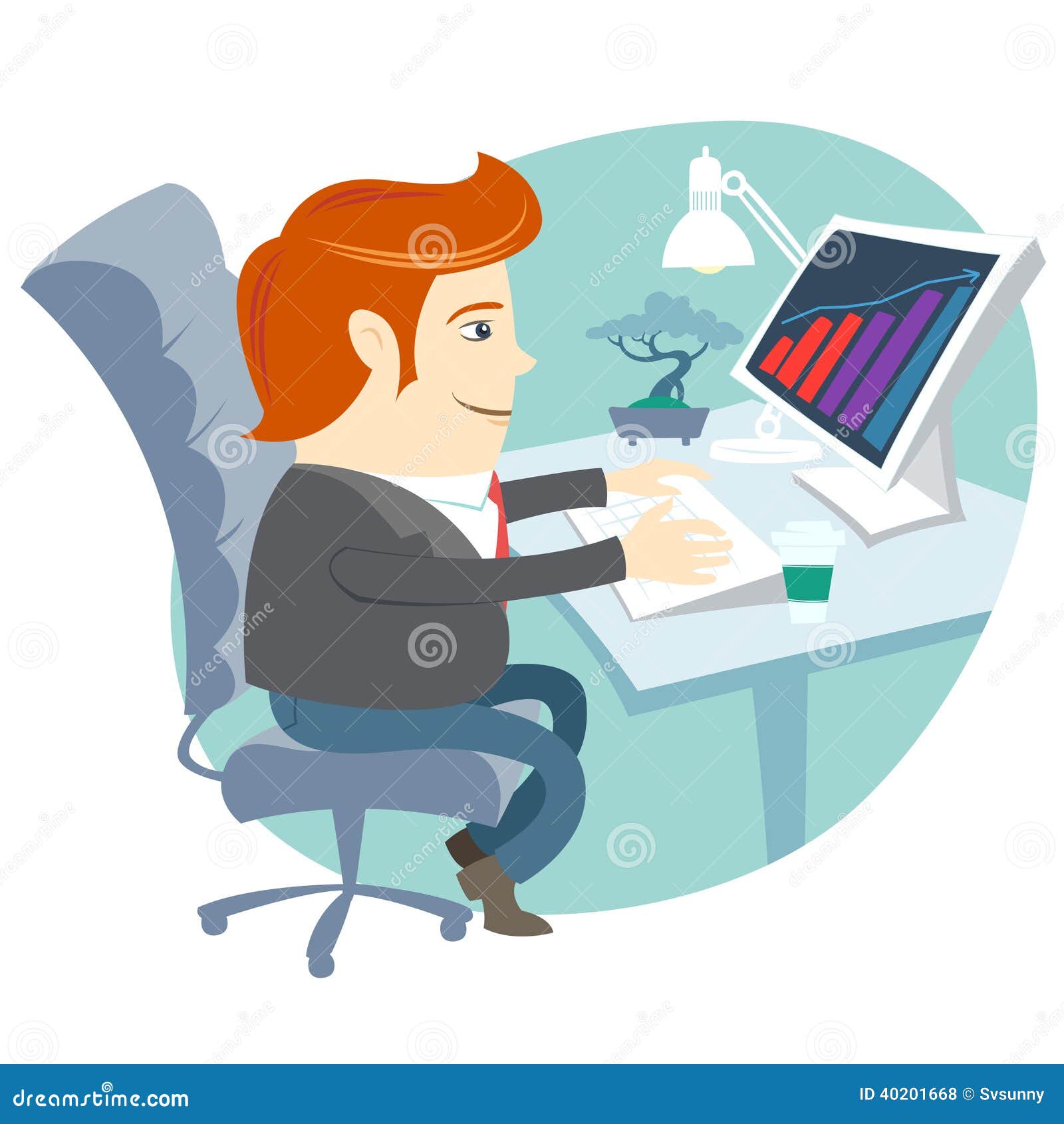 Office Man Sitting at His Working Desk Stock Vector - Illustration of ...