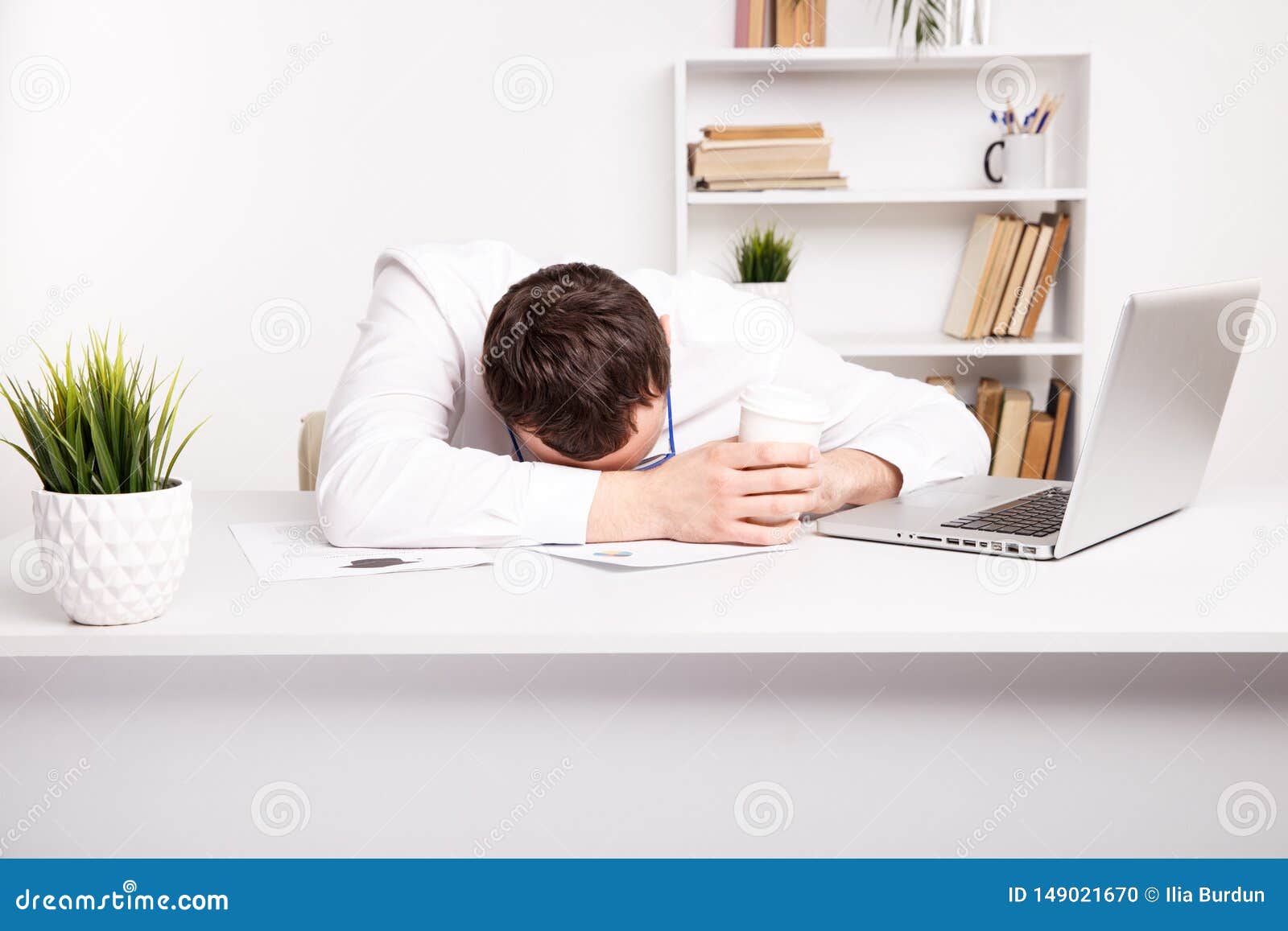 Office Man Sleeping while Working on the Computer. Stock Photo - Image ...