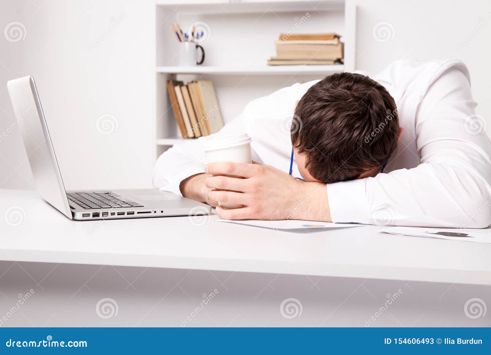 Office Man Sleeping while Working on the Computer. Stock Image - Image ...