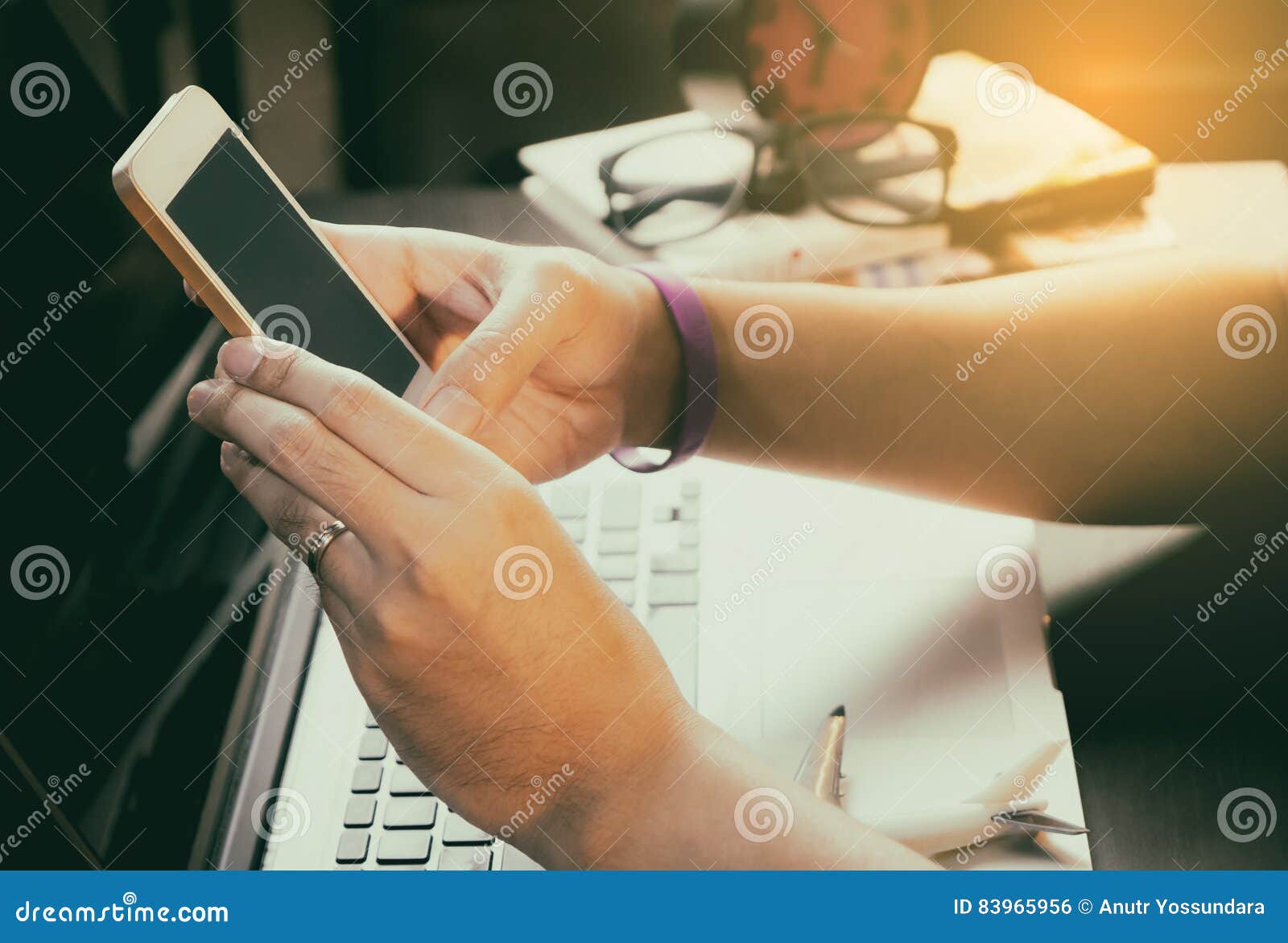 Office Man is Using Phone To Take Photo of Screen. Stock Photo - Image ...
