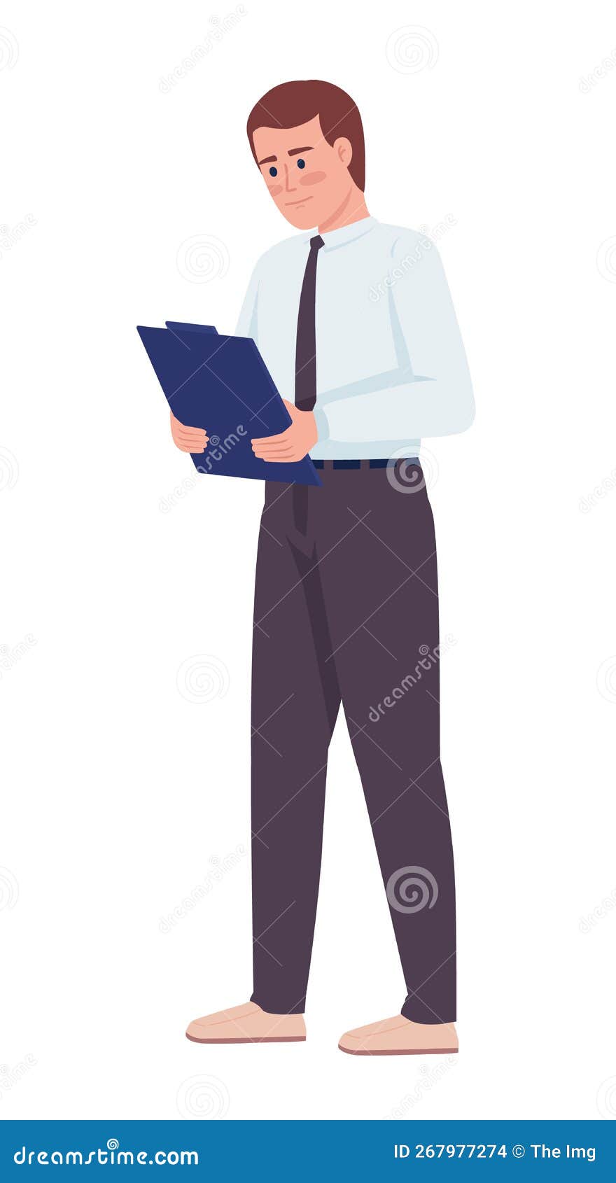 Office Manager Checking Handwritten Notes on Tablet Semi Flat Color ...