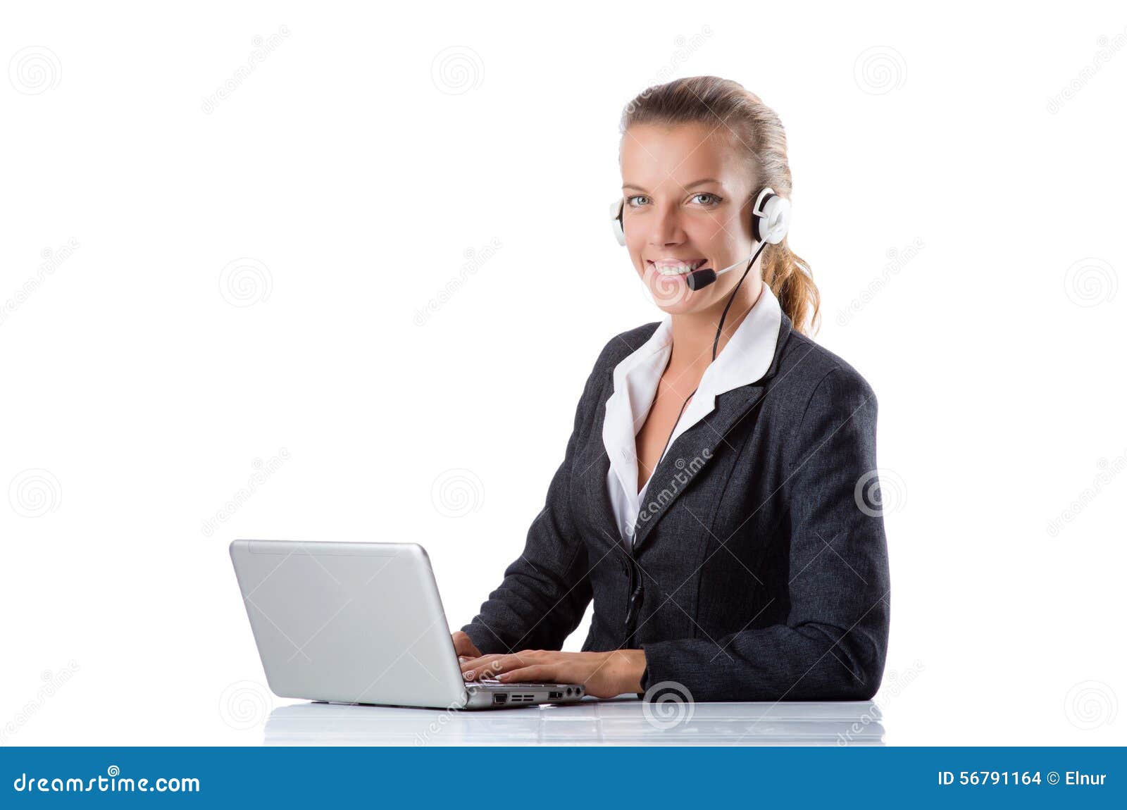 Office Manager Typing on Laptop Isolated on White Stock Photo - Image ...