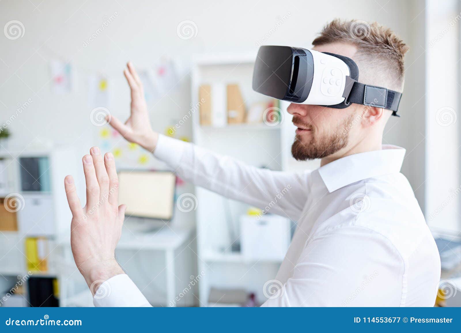 Office Manager in VR Goggles Stock Image - Image of caucasian, working ...