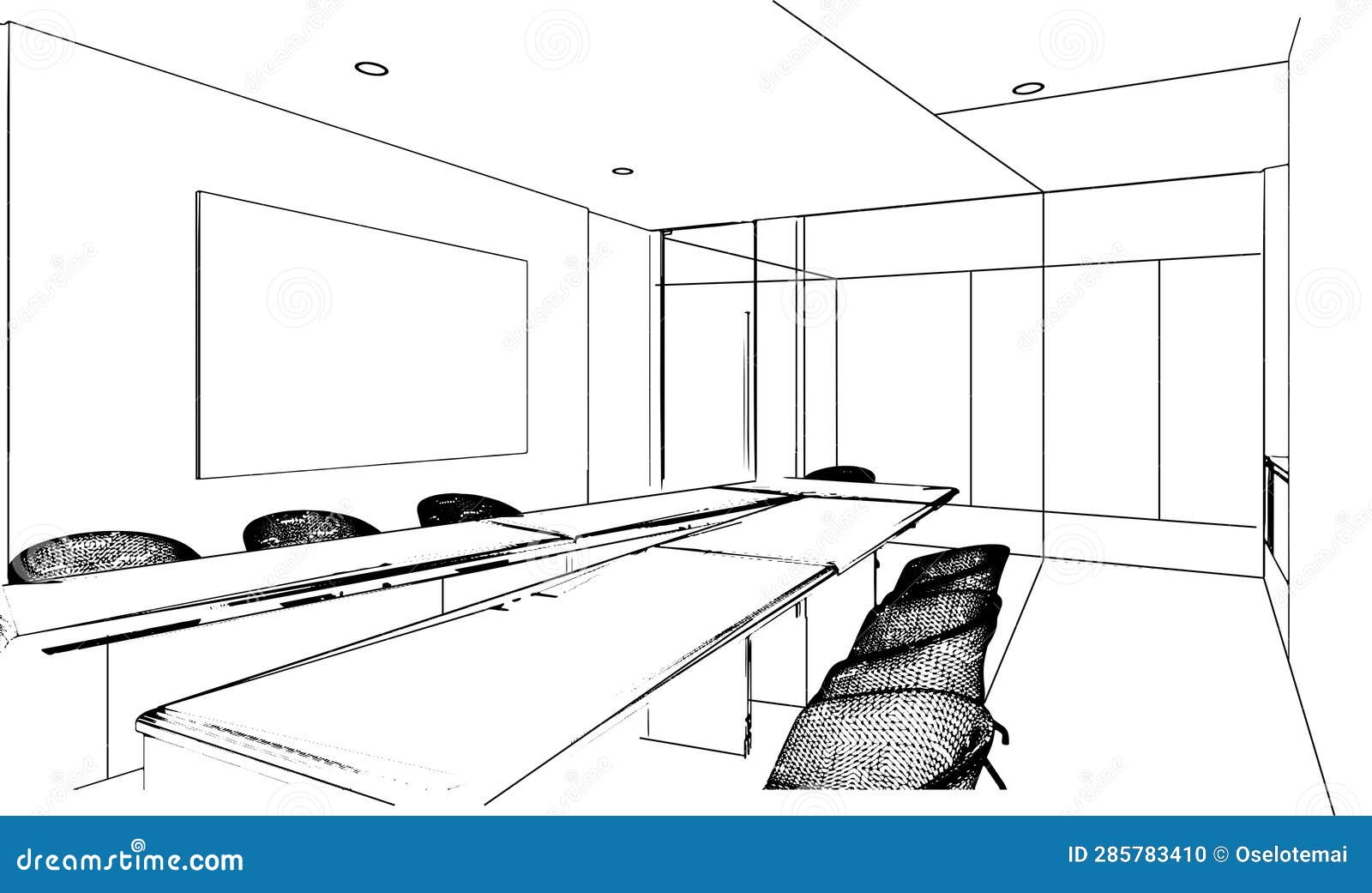 Office Meeting Room Line Drawing,3d Rendering Stock Vector ...