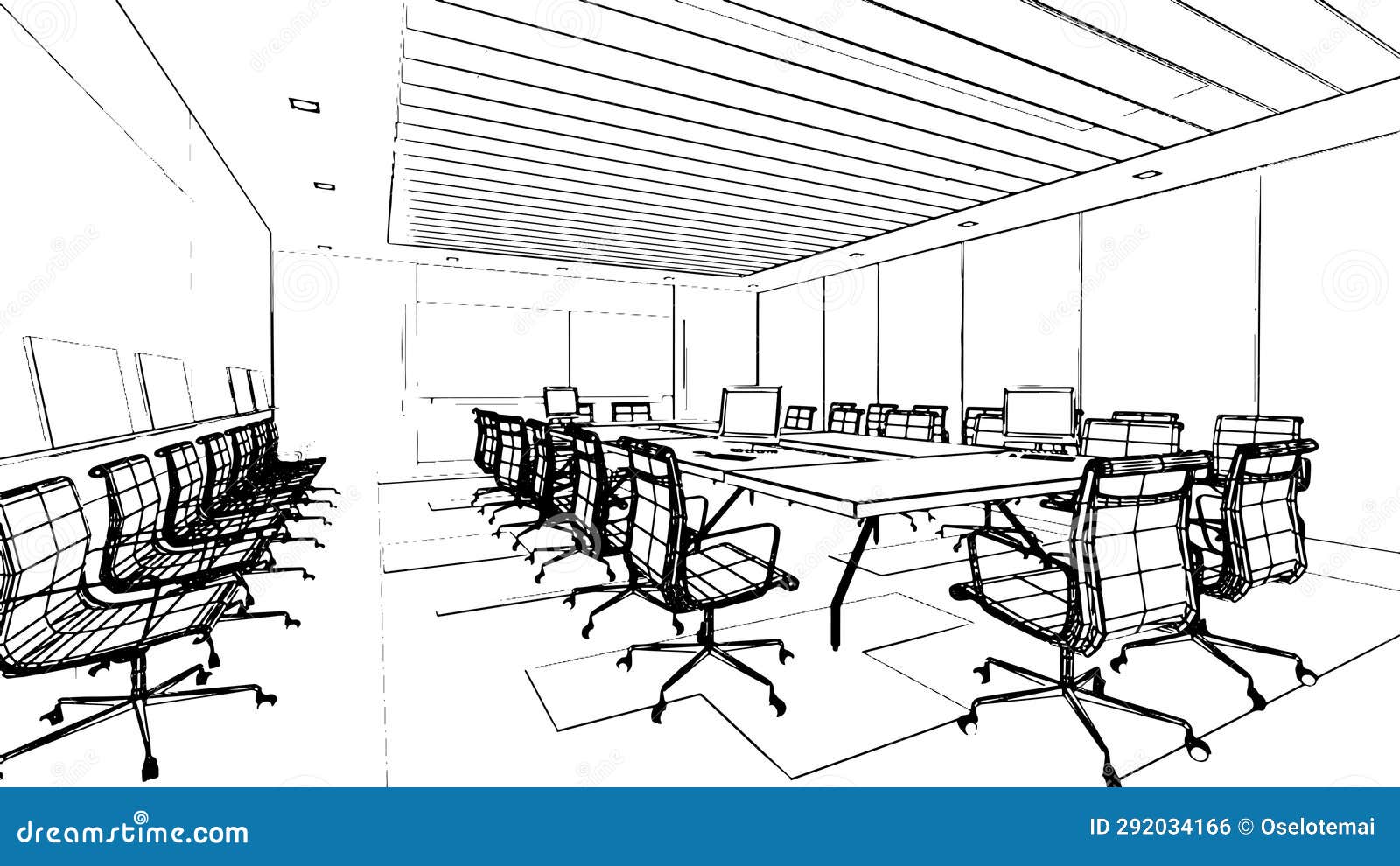 Office Meeting Room Line Drawing,3d Rendering Stock Illustration ...