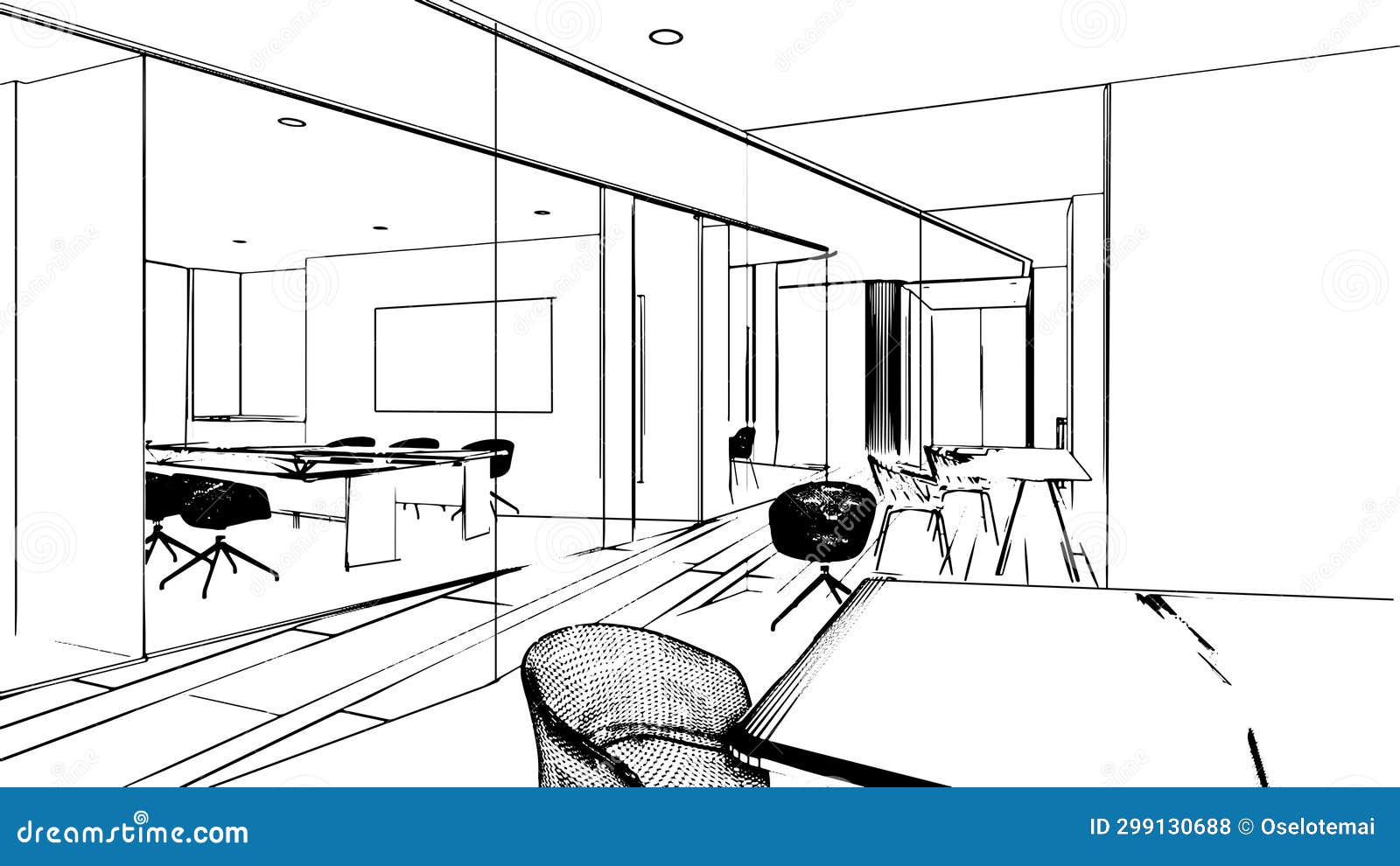 Office Meeting Room Line Drawing,3d Rendering Stock Vector ...