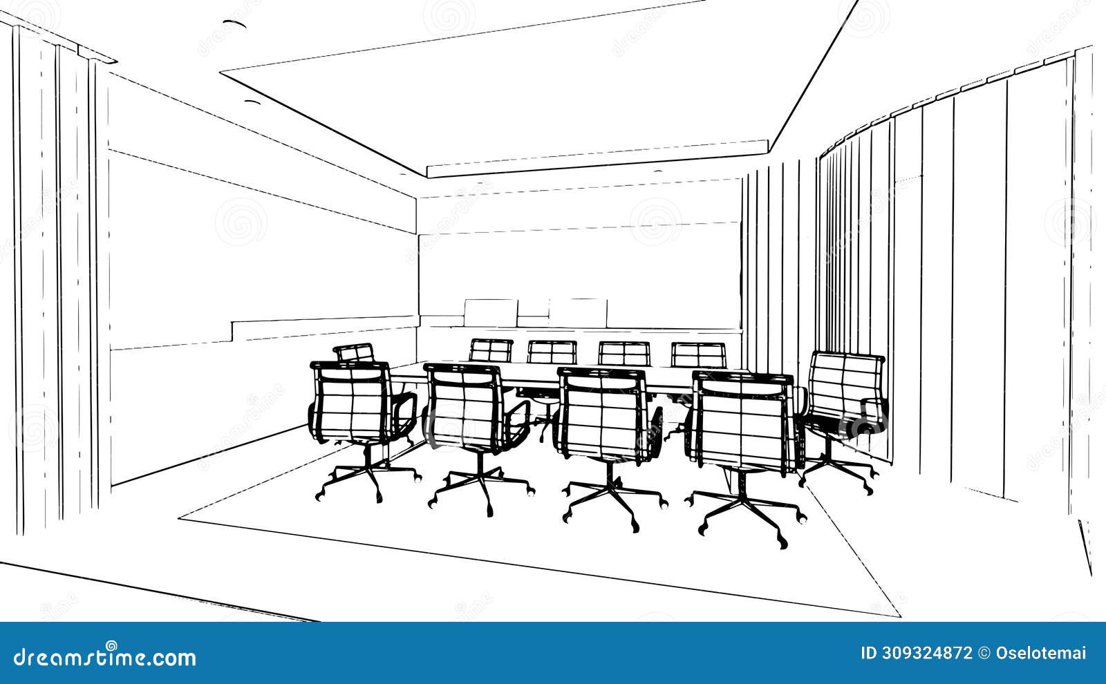 Office Meeting Room Line Drawing,3d Rendering Stock Vector ...